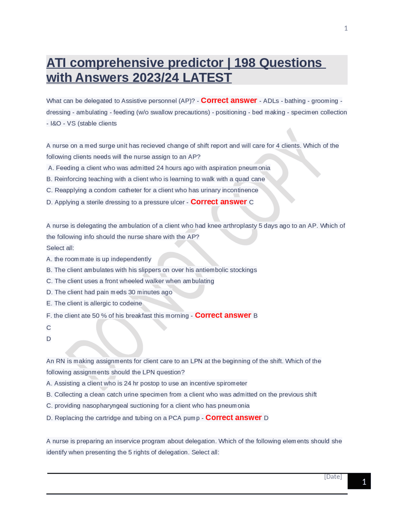 ATI comprehensive predictor | 198 Questions with Answers 2023/24 LATEST ...