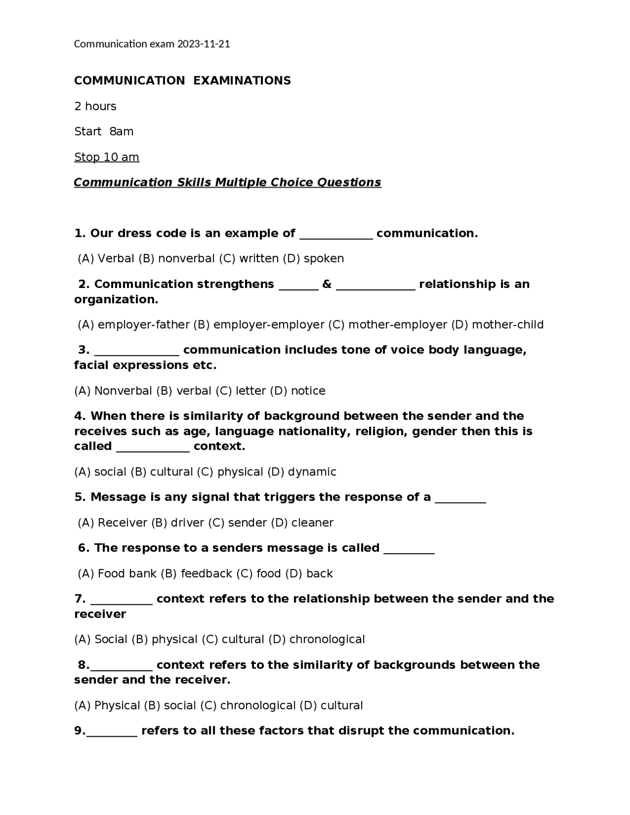 introduction to communication and the basics | Exams English | Docsity