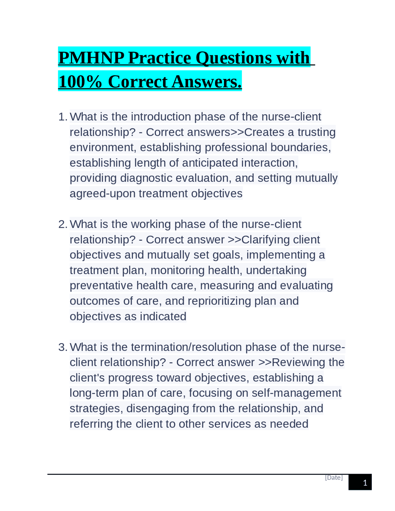 PMHNP Practice Questions with 100% Correct Answers. | Exams Nursing ...