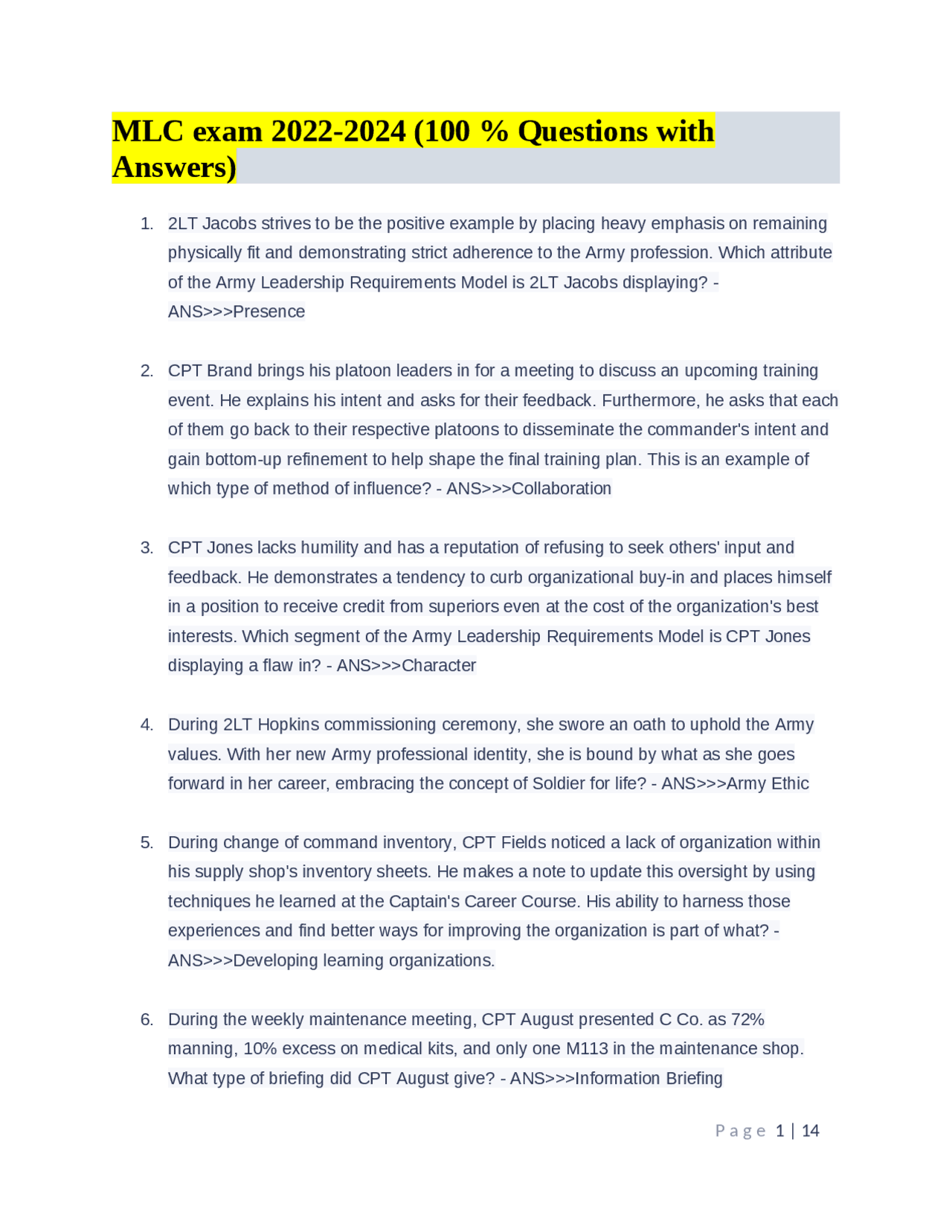 MLC exam 2022-2024 (100 % Questions with Answers) | Exams Nursing | Docsity