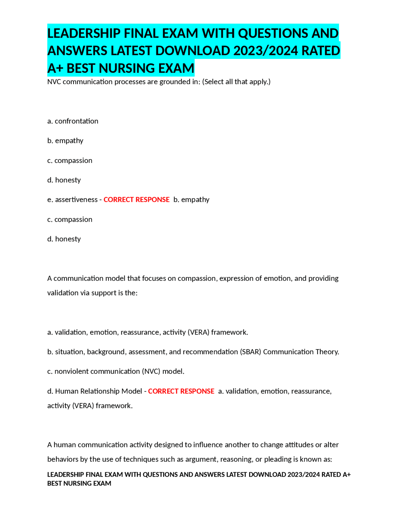 Leadership Final Exam With 91questions And Answers Latest Download 2023