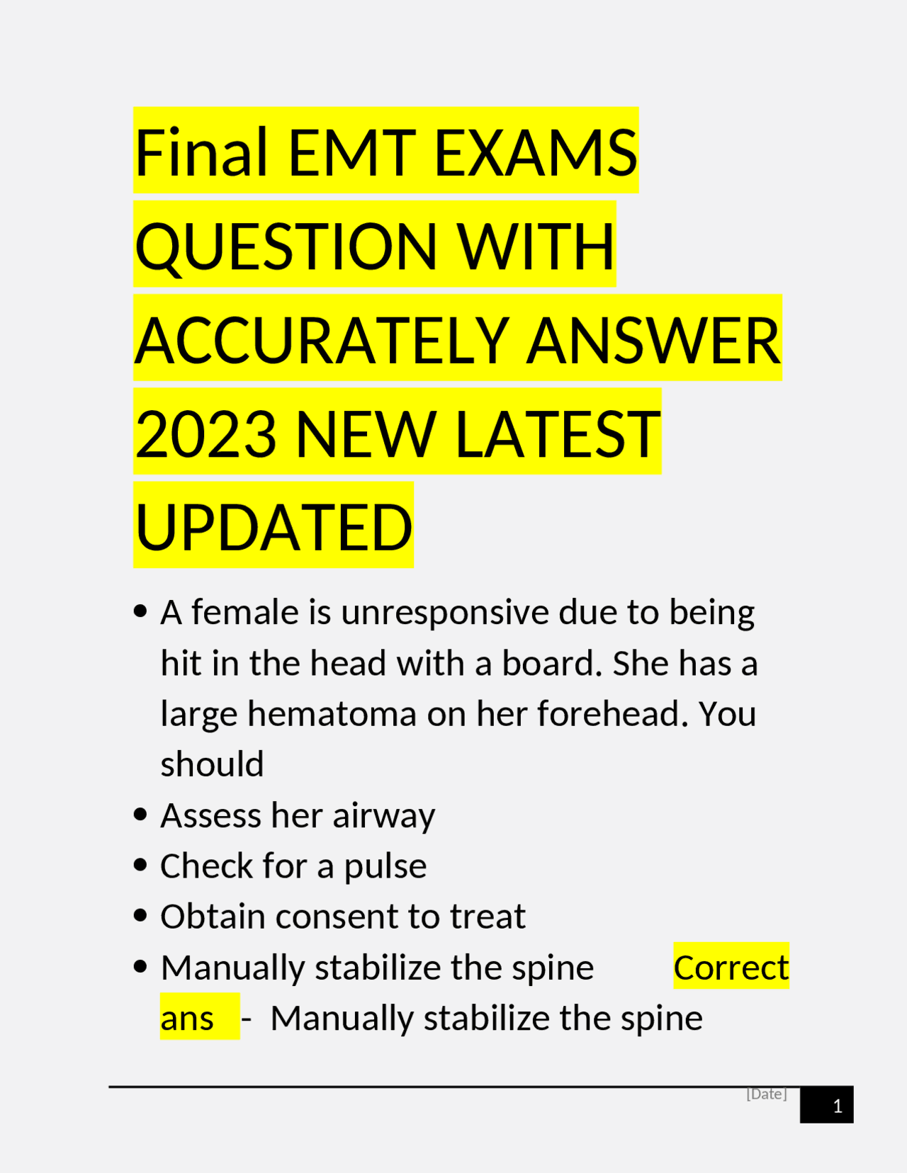 Final EMT EXAMS QUESTION WITH ACCURATELY ANSWER 2023 NEW LATEST UPDATED ...