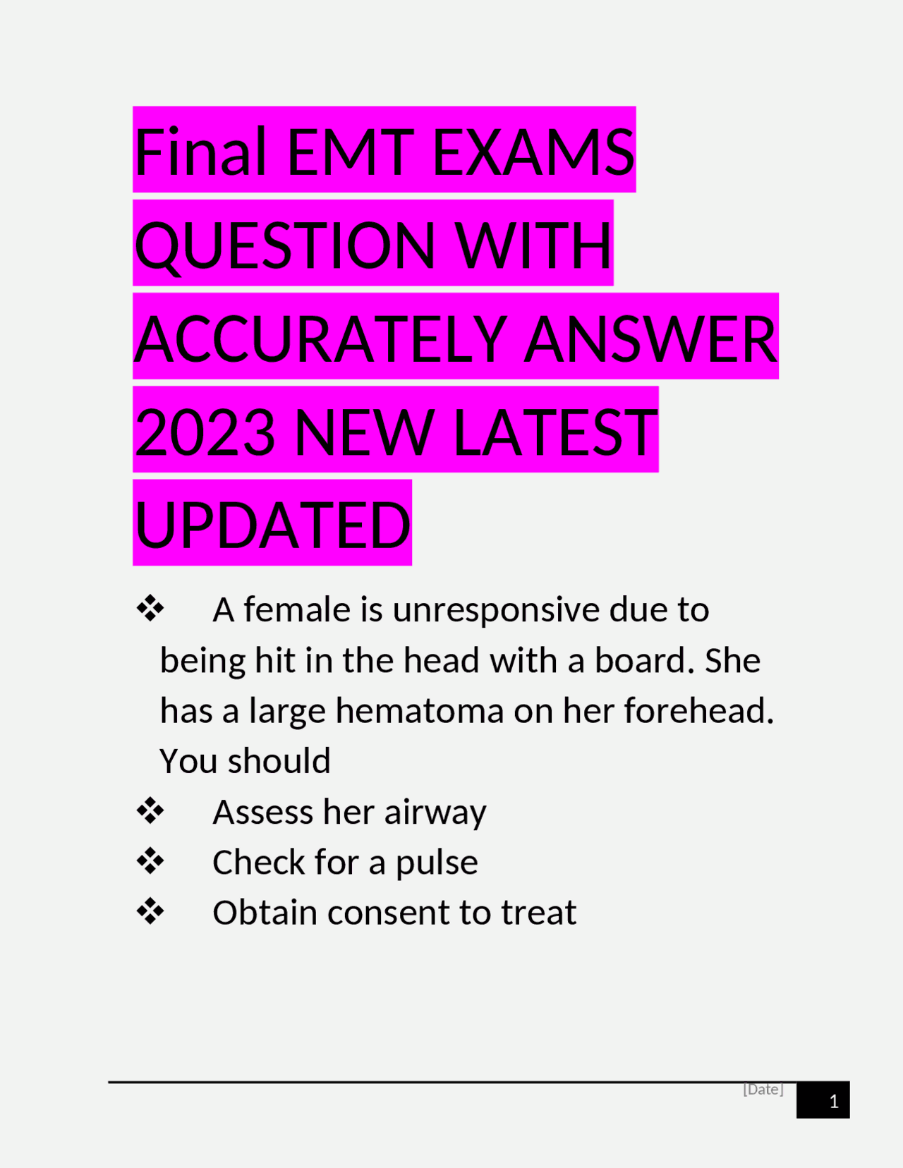 Final EMT EXAMS QUESTION WITH ACCURATELY ANSWER 2023 NEW LATEST UPDATED ...