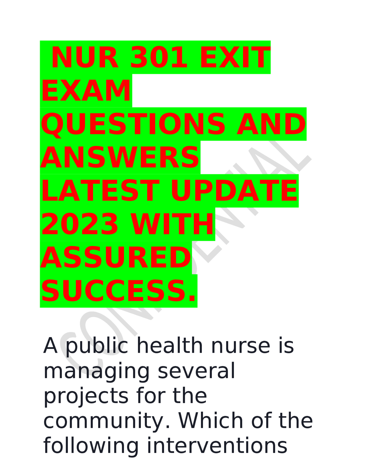 Nur 301 Exit Exam Questions And Answers Latest Update 2023 With Assured