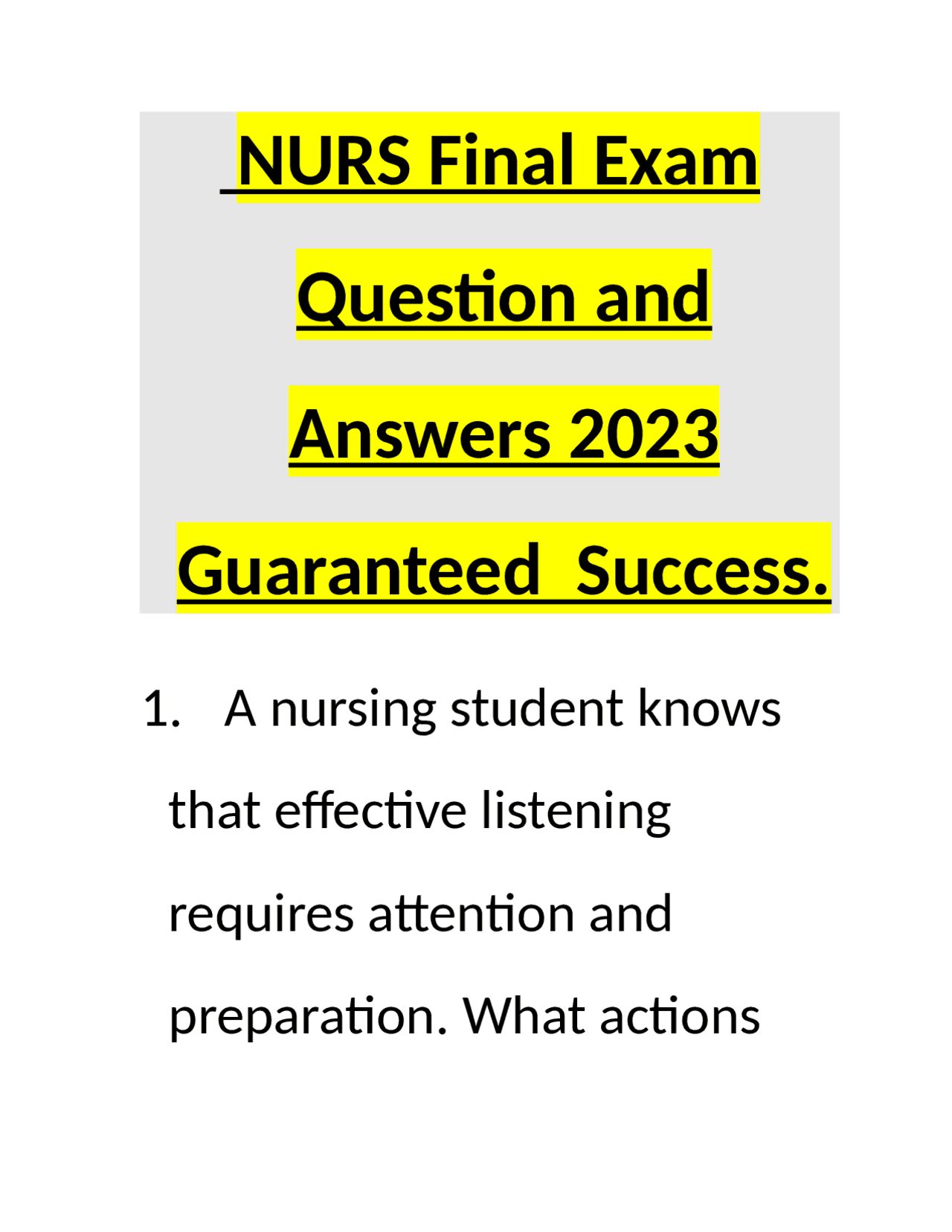 NURS Final Exam Question and Answers 2023 Guaranteed Success | Exams ...