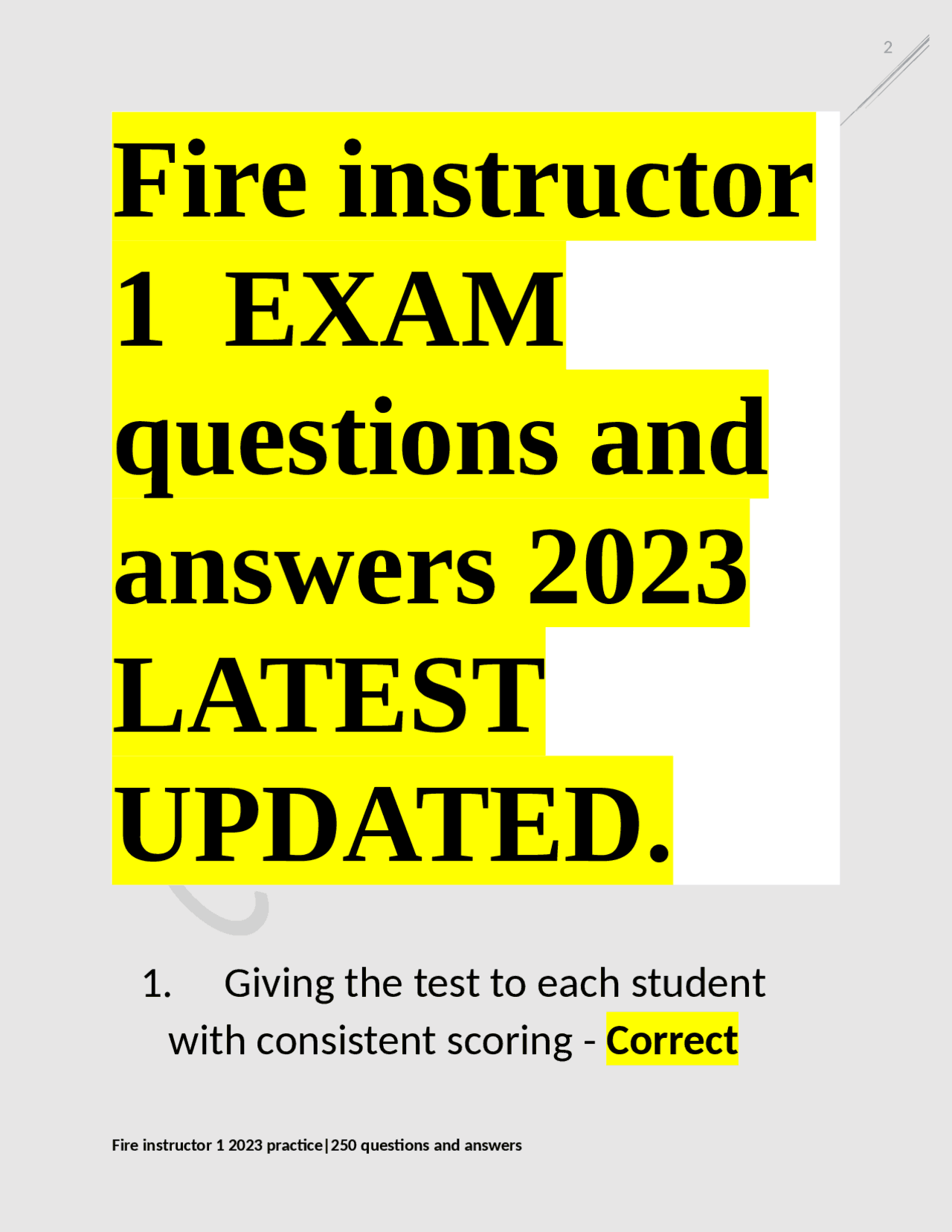 Fire instructor 1 EXAM questions and answers 2023 LATEST UPDATED ...