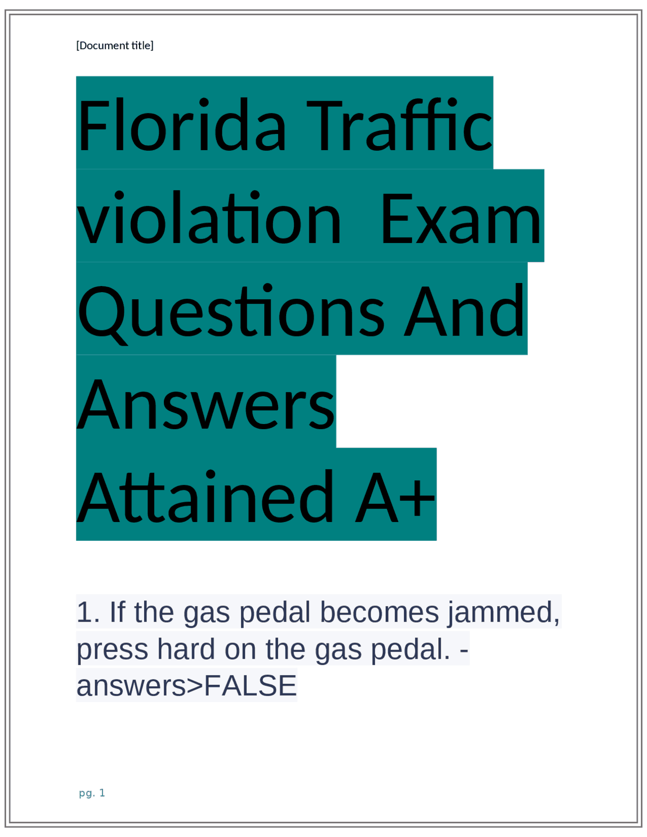 Florida Traffic Violation Exam Questions and Answers | Exams European ...