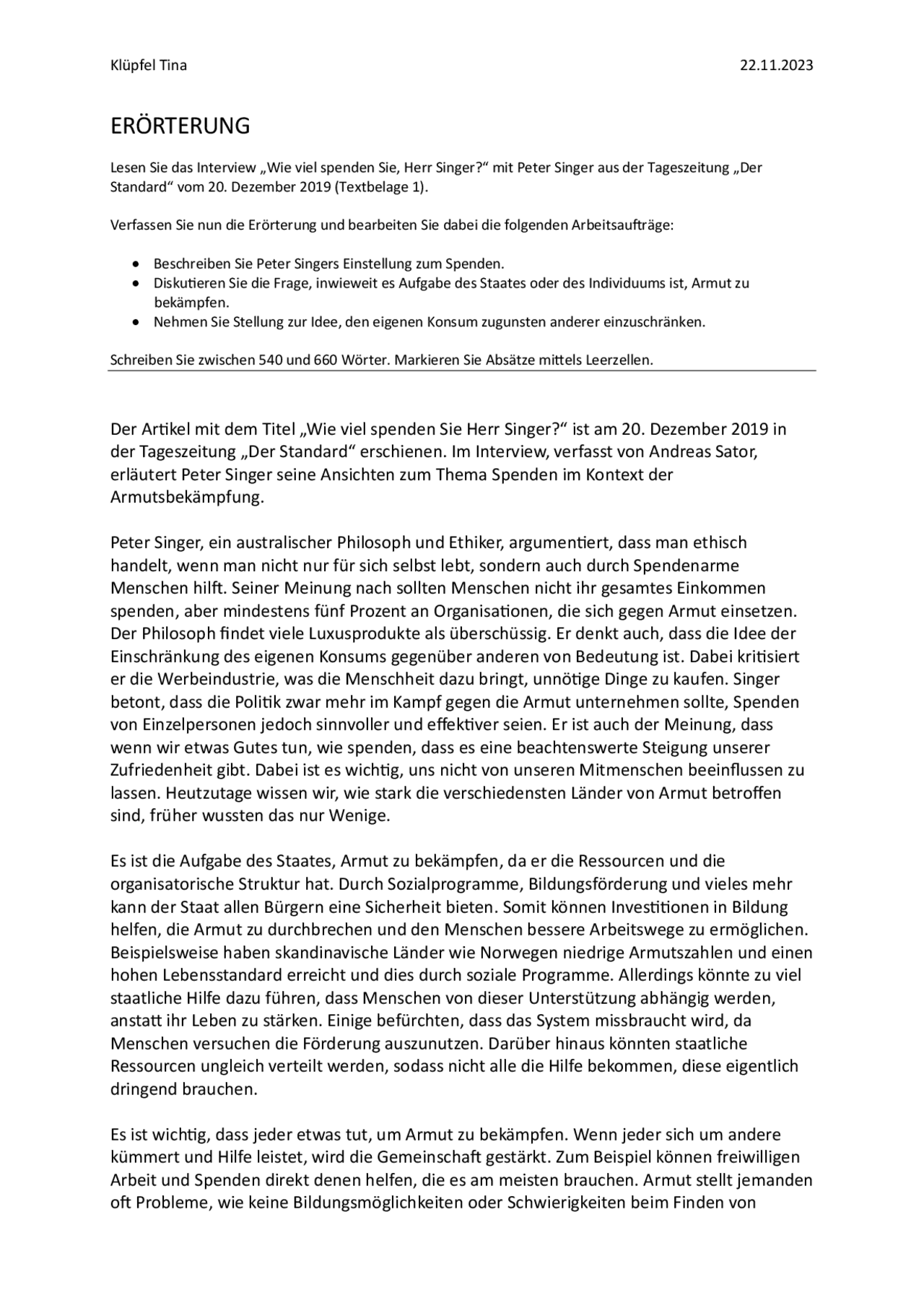 Wie viel spenden Sie Herr Singer? | Abiturprüfungen Wirtschaft und ...