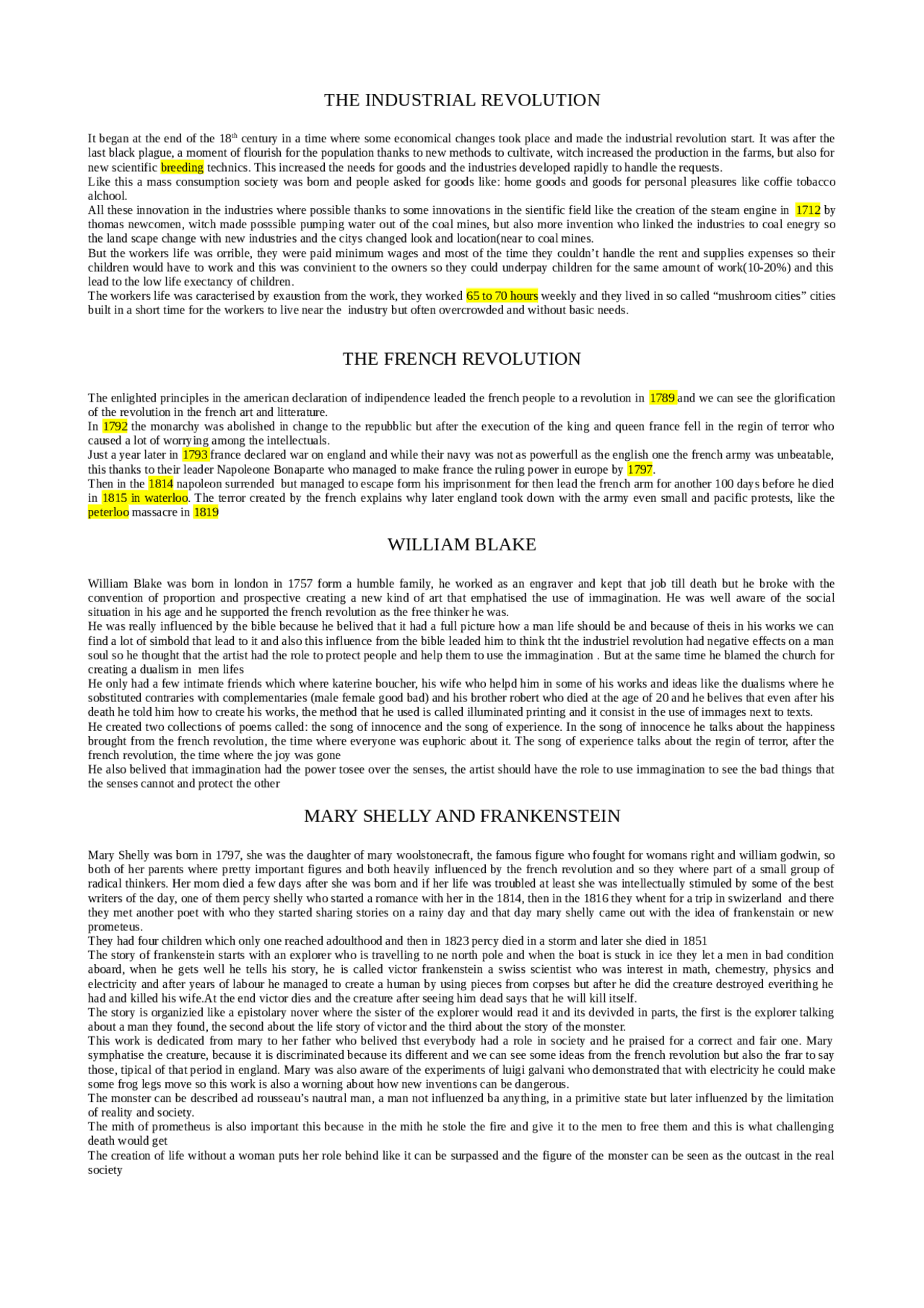Industrial revolution / French revolution / William Blake | Sintesi del ...
