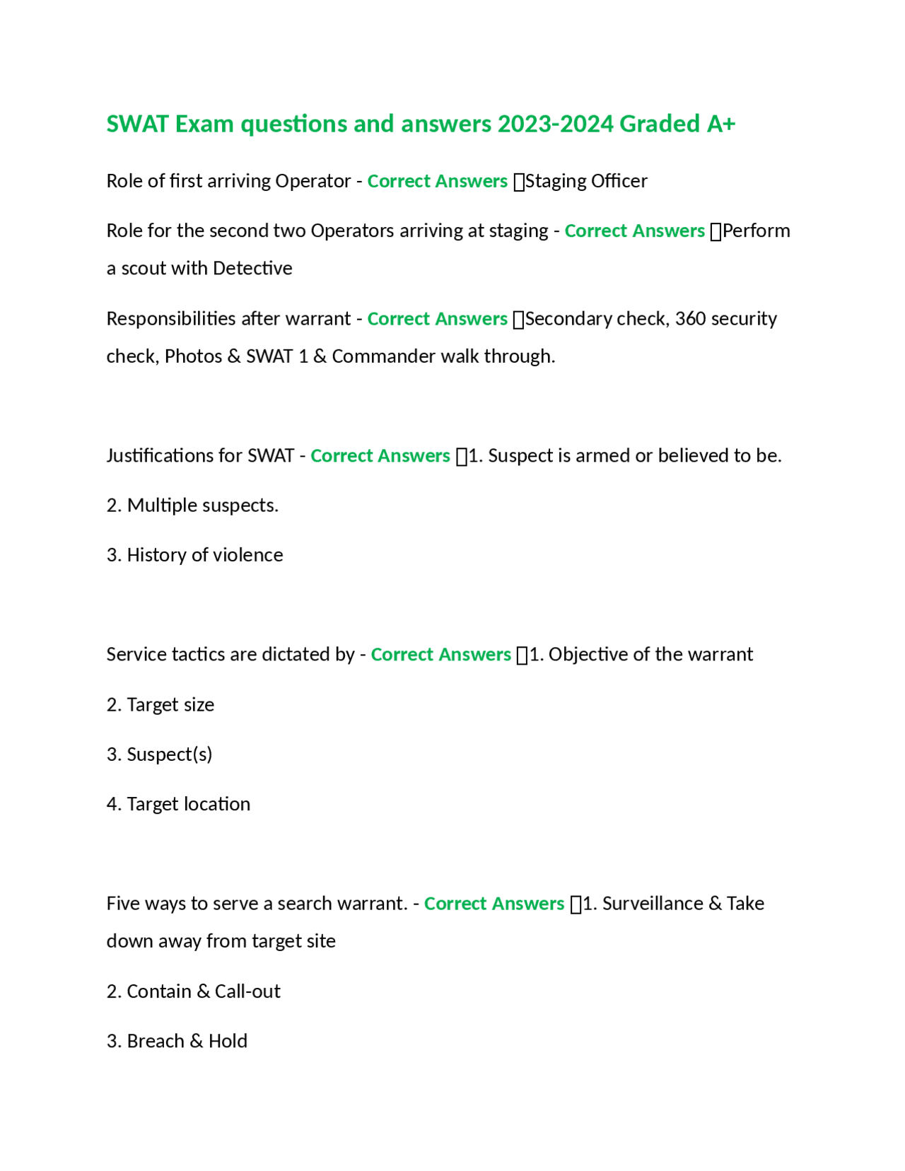SWAT Exam questions and answers 2023-2024 Graded A+ | Exams Law | Docsity