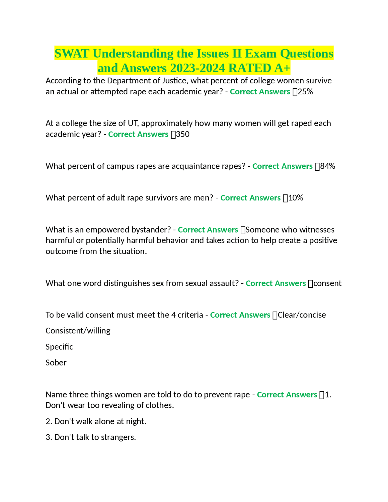 SWAT Understanding the Issues II Exam Questions and Answers 2023-2024 ...