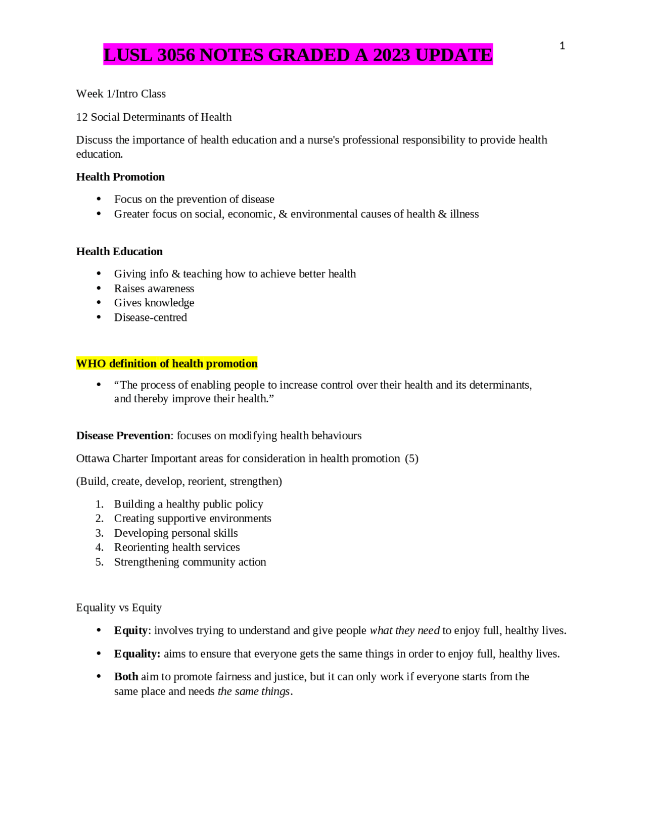 LUSL 3056 NOTES GRADED A 2023 UPDATE | Exams Nursing | Docsity