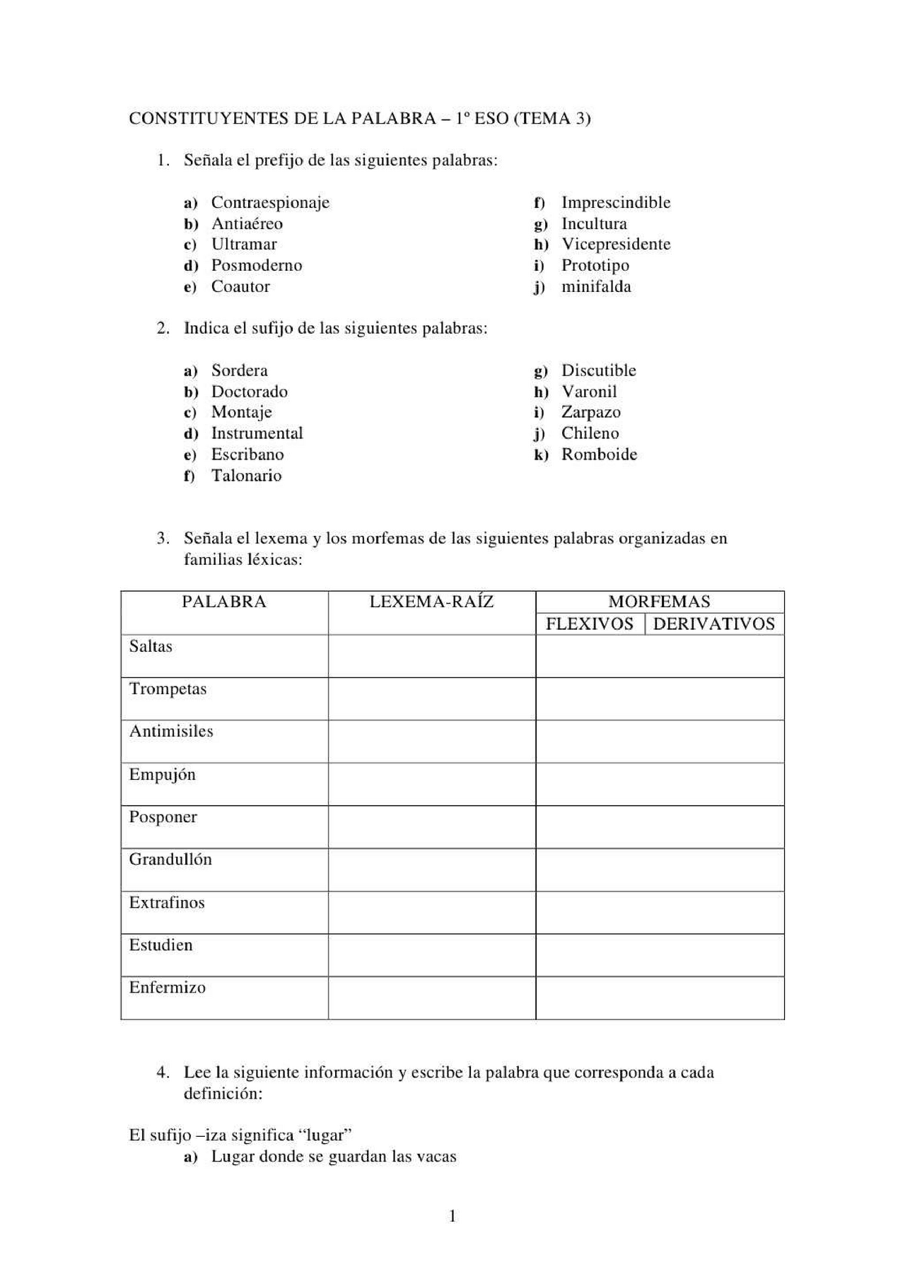 lexemas y morfemas ejercicios practicos | Ejercicios de Lengua y ...