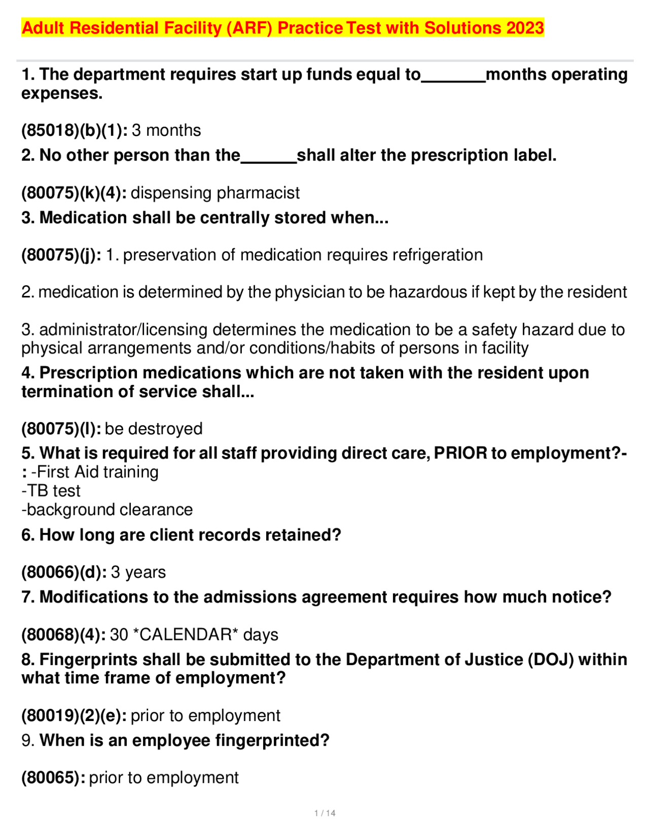Adult Residential Facility (ARF) Practice Test with Solutions 2023 ...