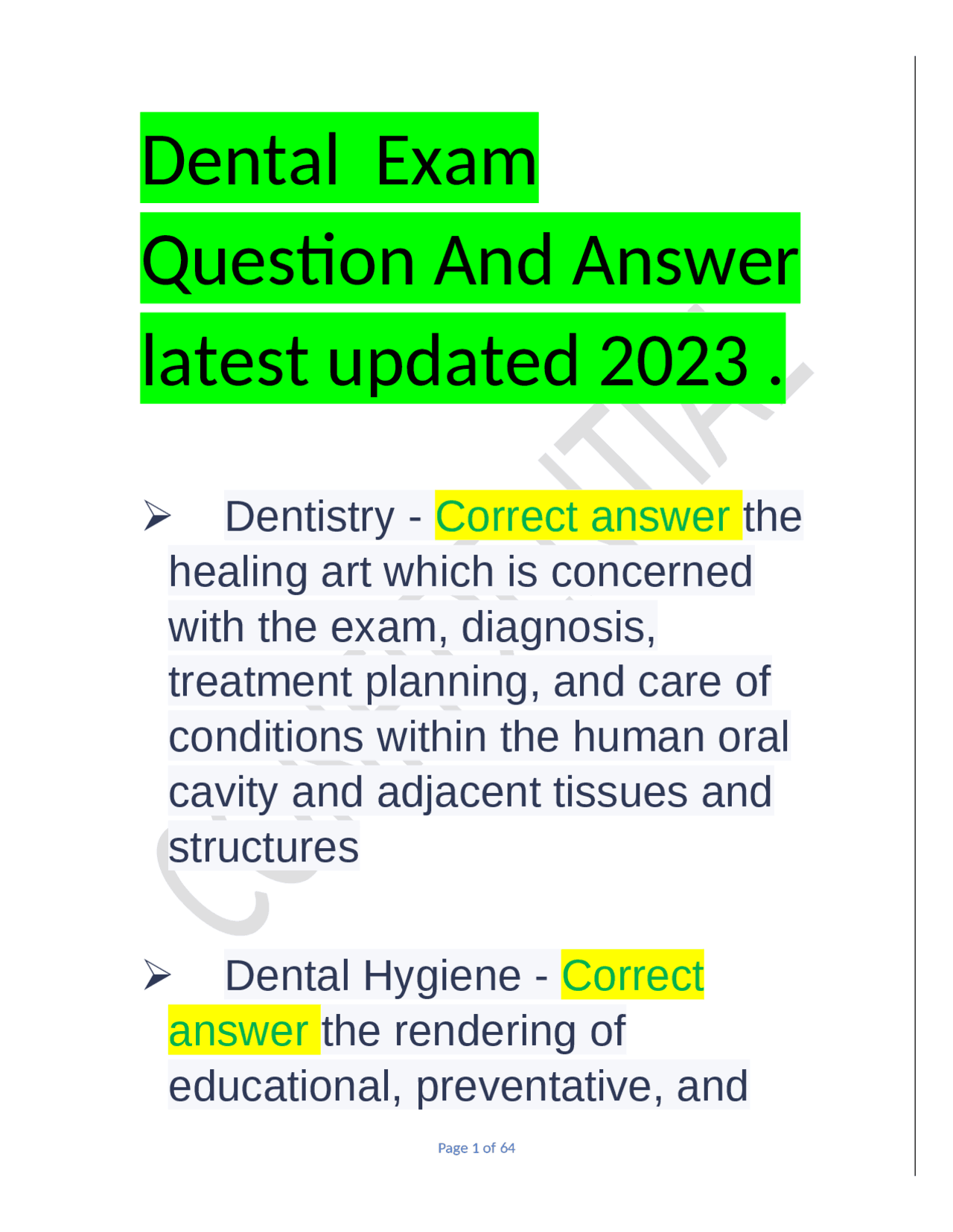 Dental Exam Question And Answer latest updated 2023 . | Exams Dentistry ...