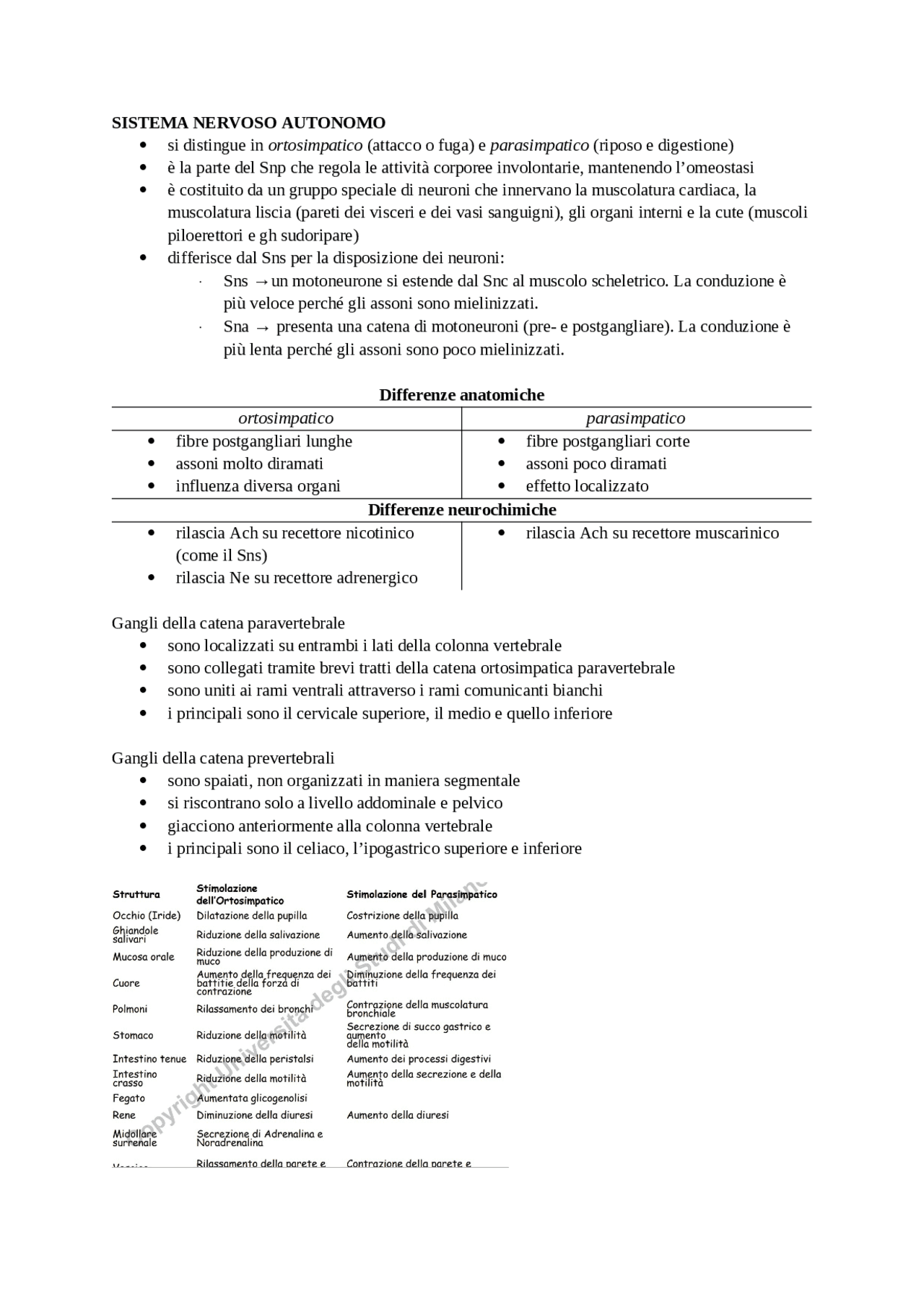 Sistema Nervoso Autonomo Dispense Di Anatomia Docsity