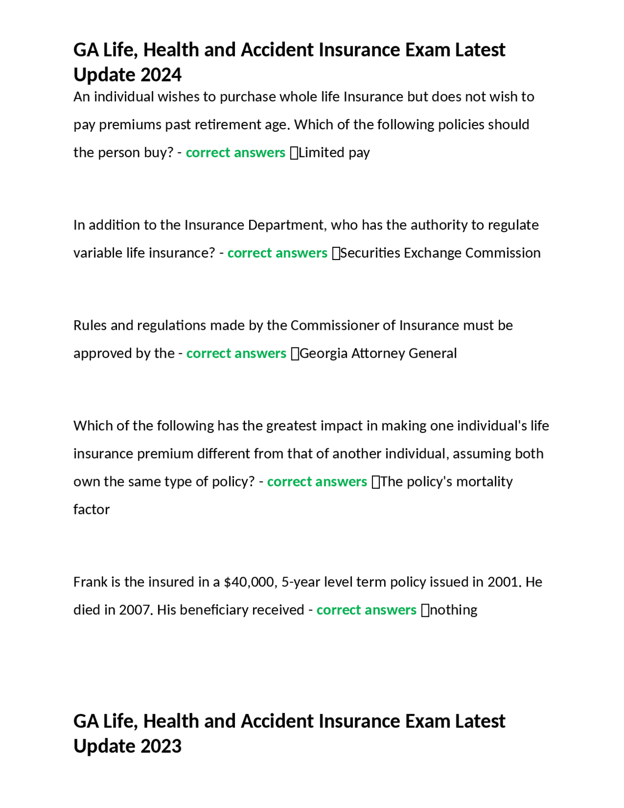 GA Life, Health and Accident Insurance Exam Latest Update 2024 | Exams ...