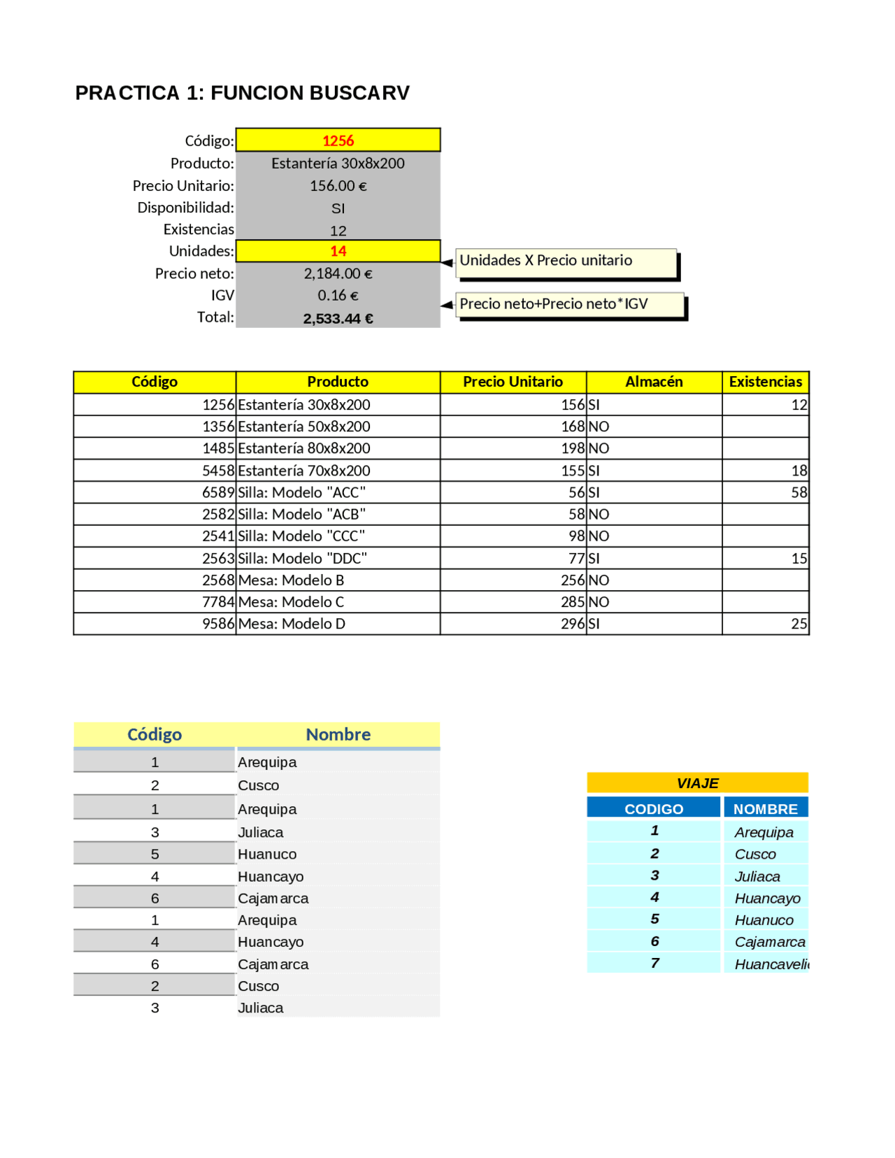 Prácticas de Excel: Funciones BUSCARV y BUSCARH - Prof. Sequeiros Pastor | Ejercicios de ...
