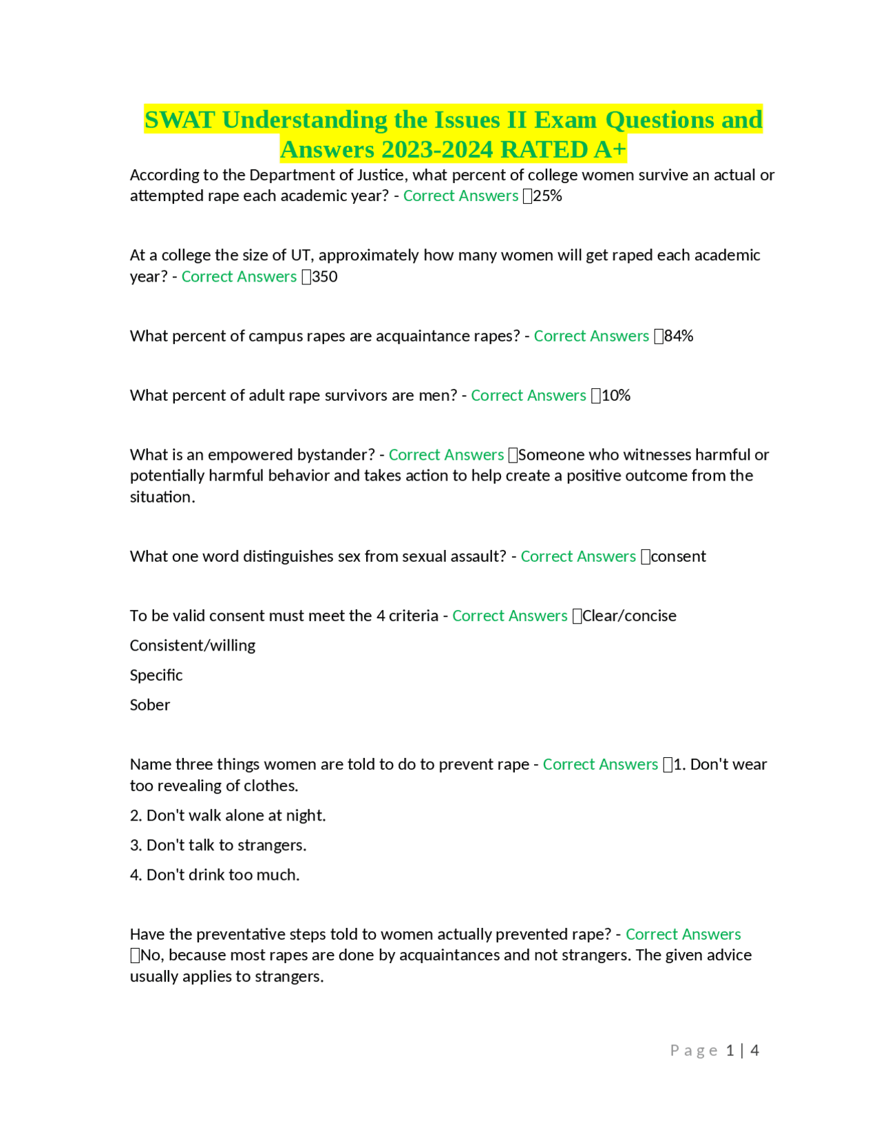 SWAT Understanding the Issues II Exam Questions and Answers 2023-2024 ...