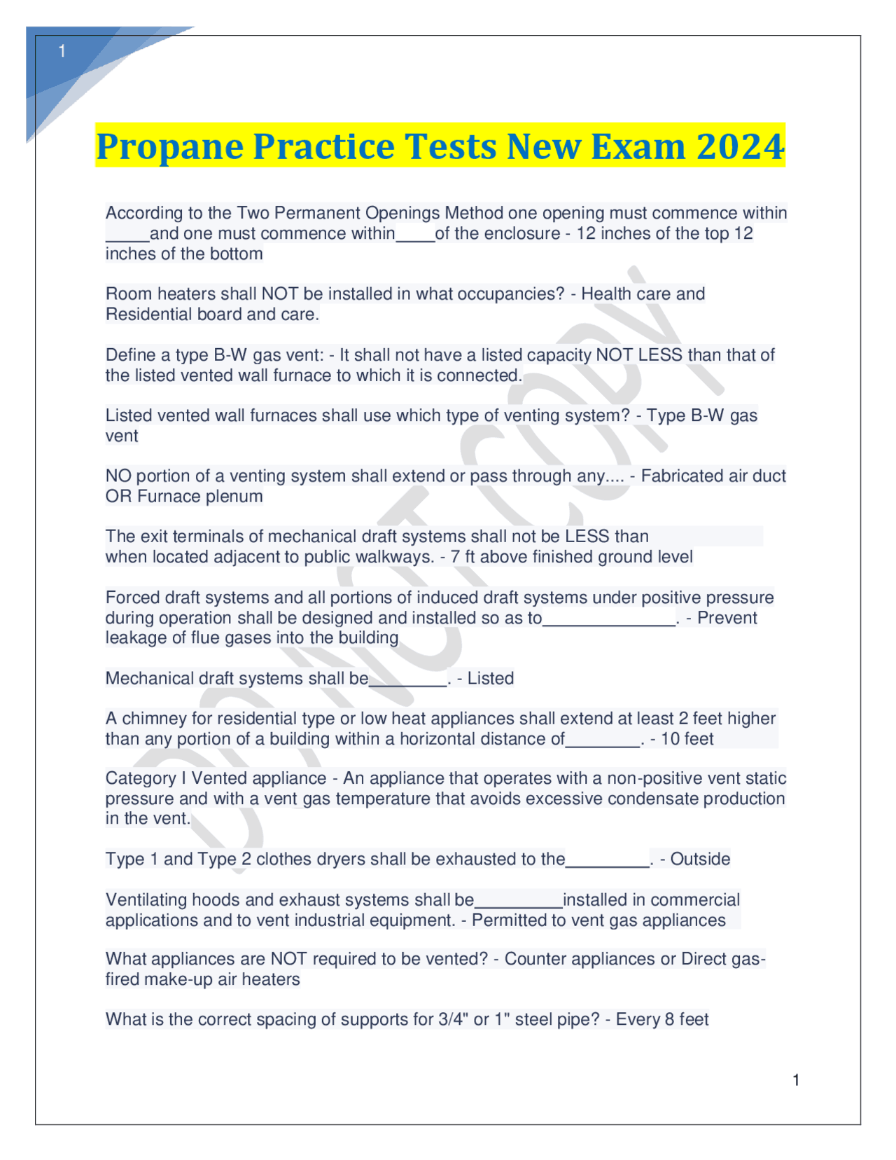 Propane Practice Tests New Exam 2024 | Exams Nursing | Docsity