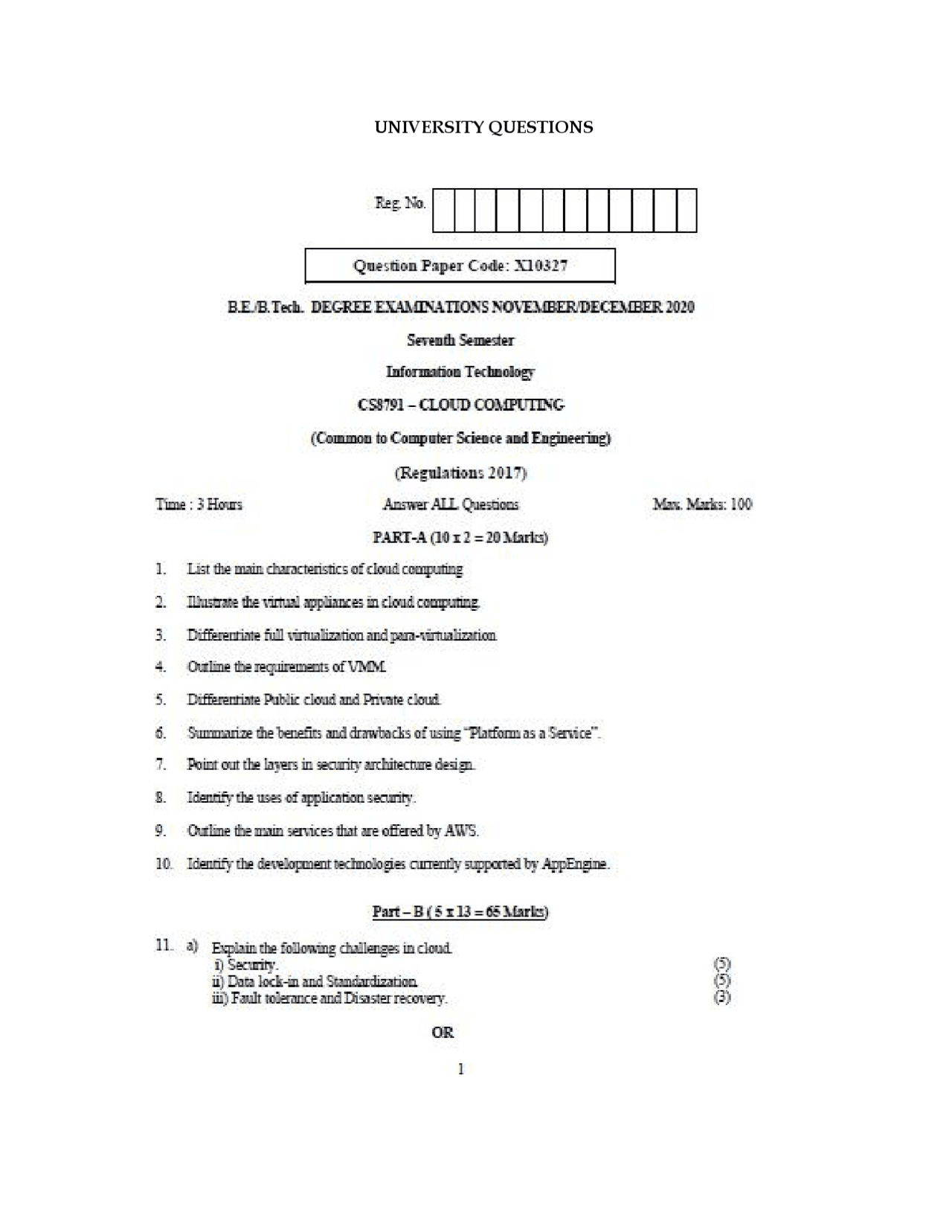 Cloud Computing Exam Questions | Study notes Applied Computing | Docsity