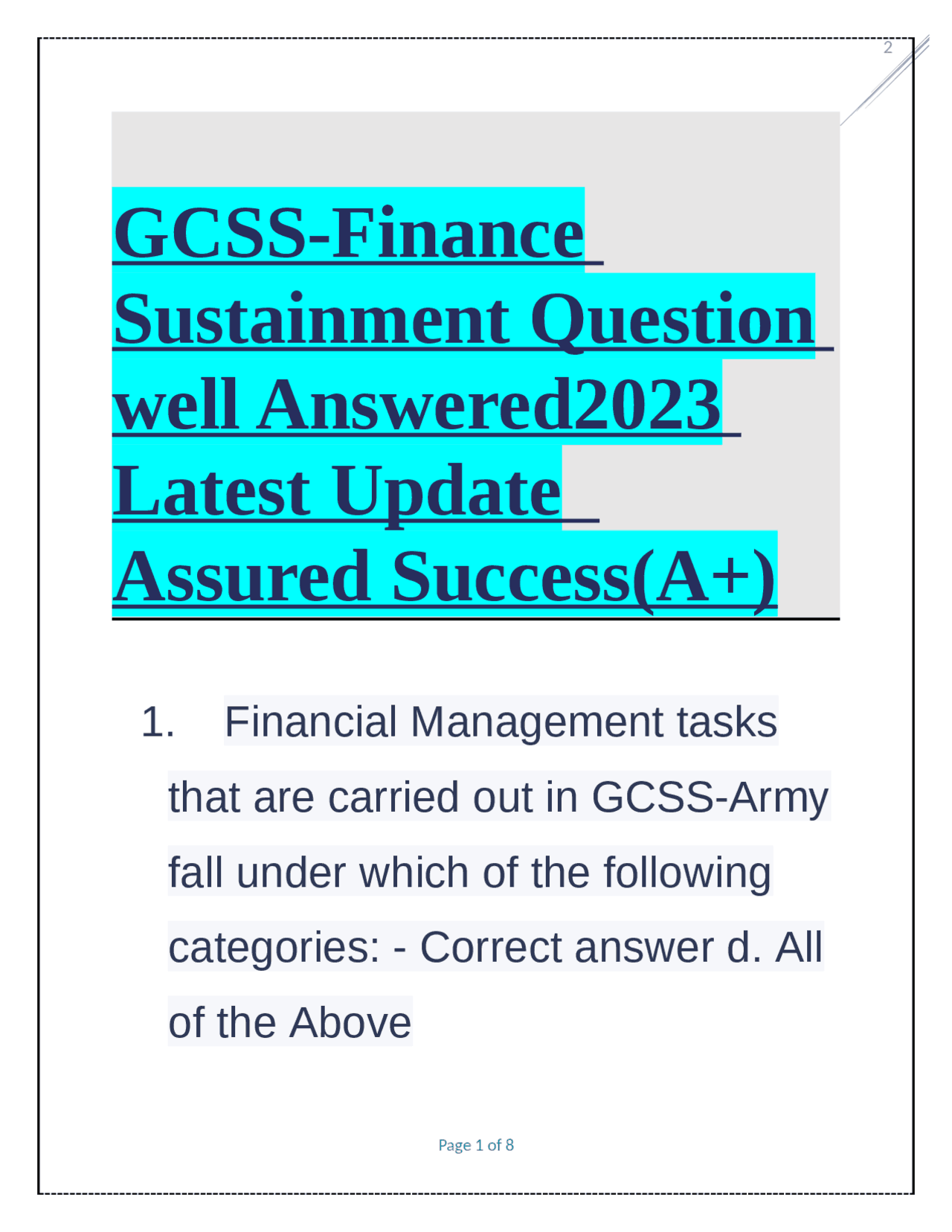 GCSS-Finance Sustainment Questions and Answers | Exams Business ...