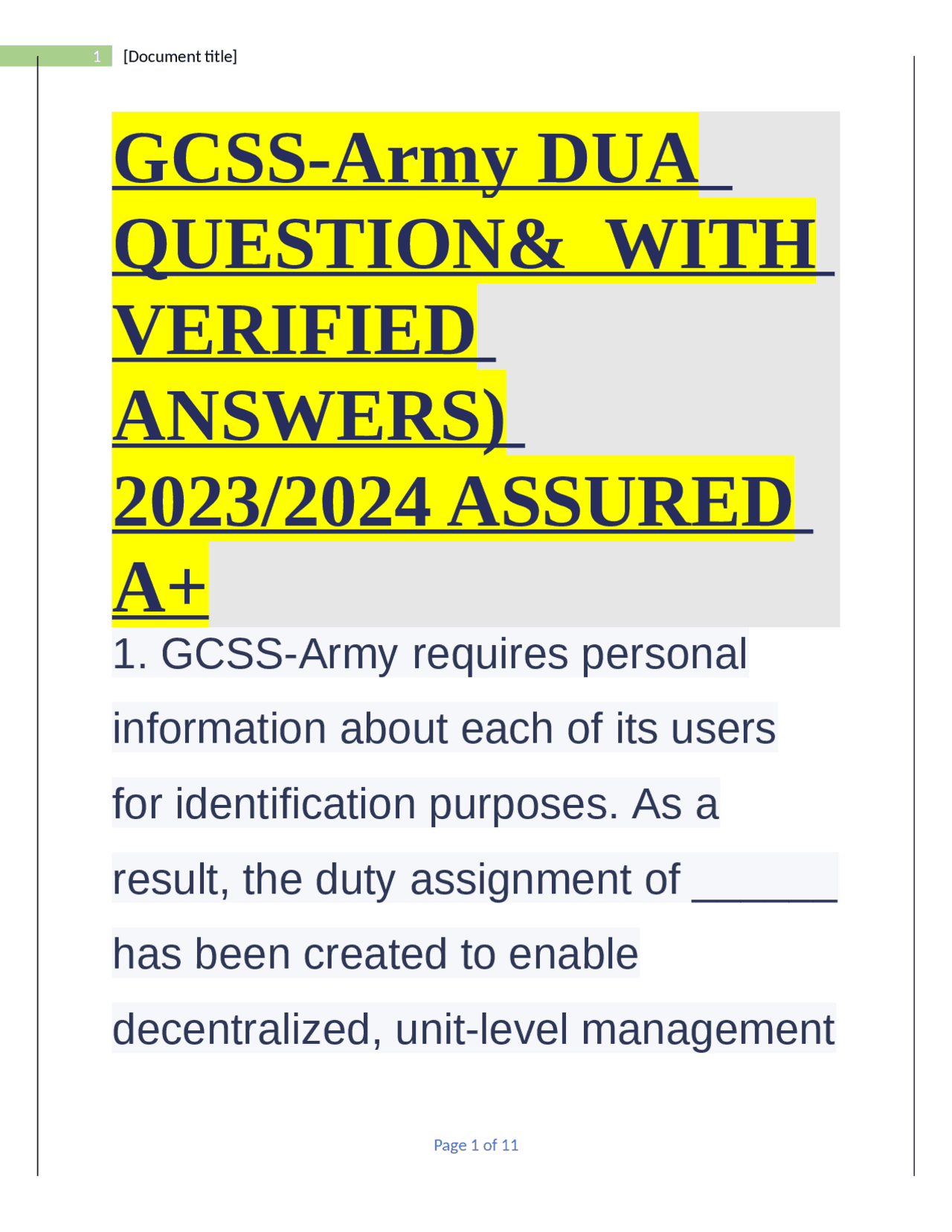 Gcss Army Dua Questions And Verified Answers Exams Information Technology Docsity 3363