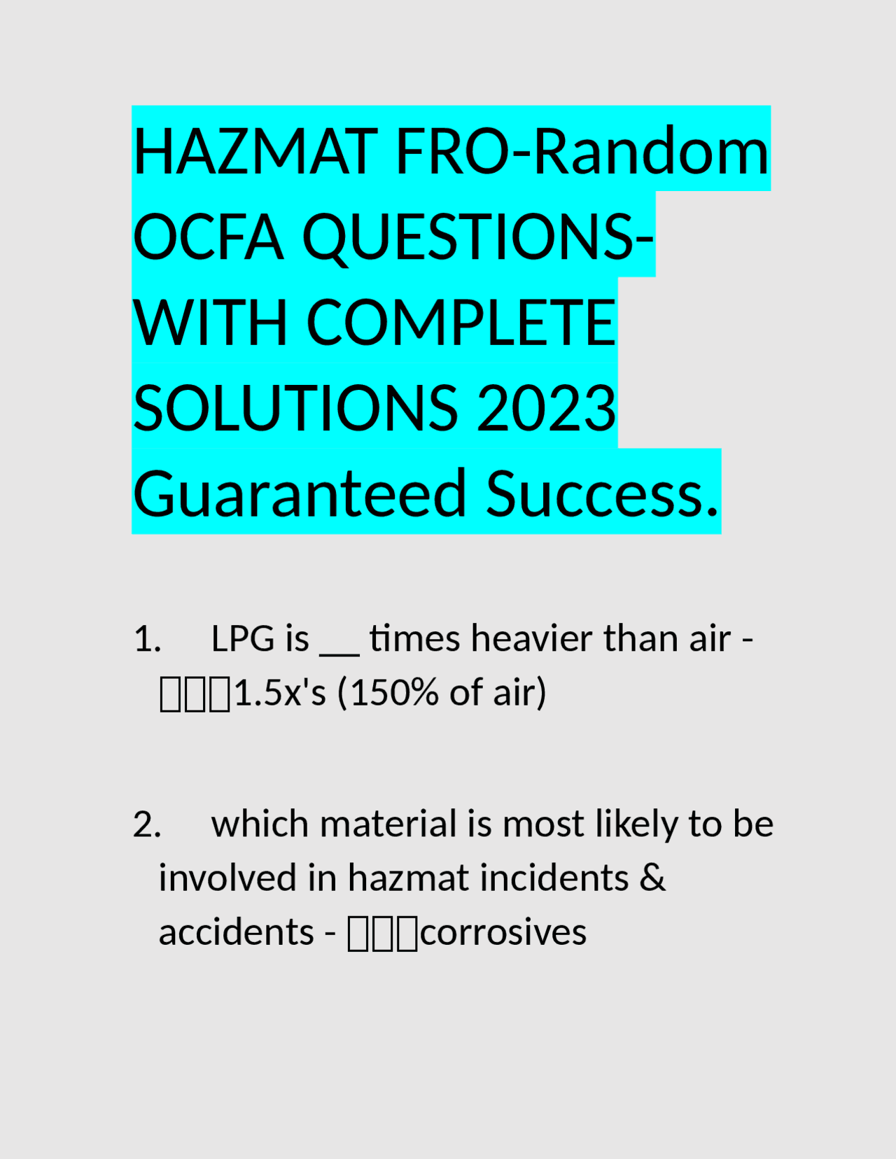 HAZMAT FRO-Random OCFA QUESTIONS- WITH COMPLETE SOLUTIONS 2023 ...