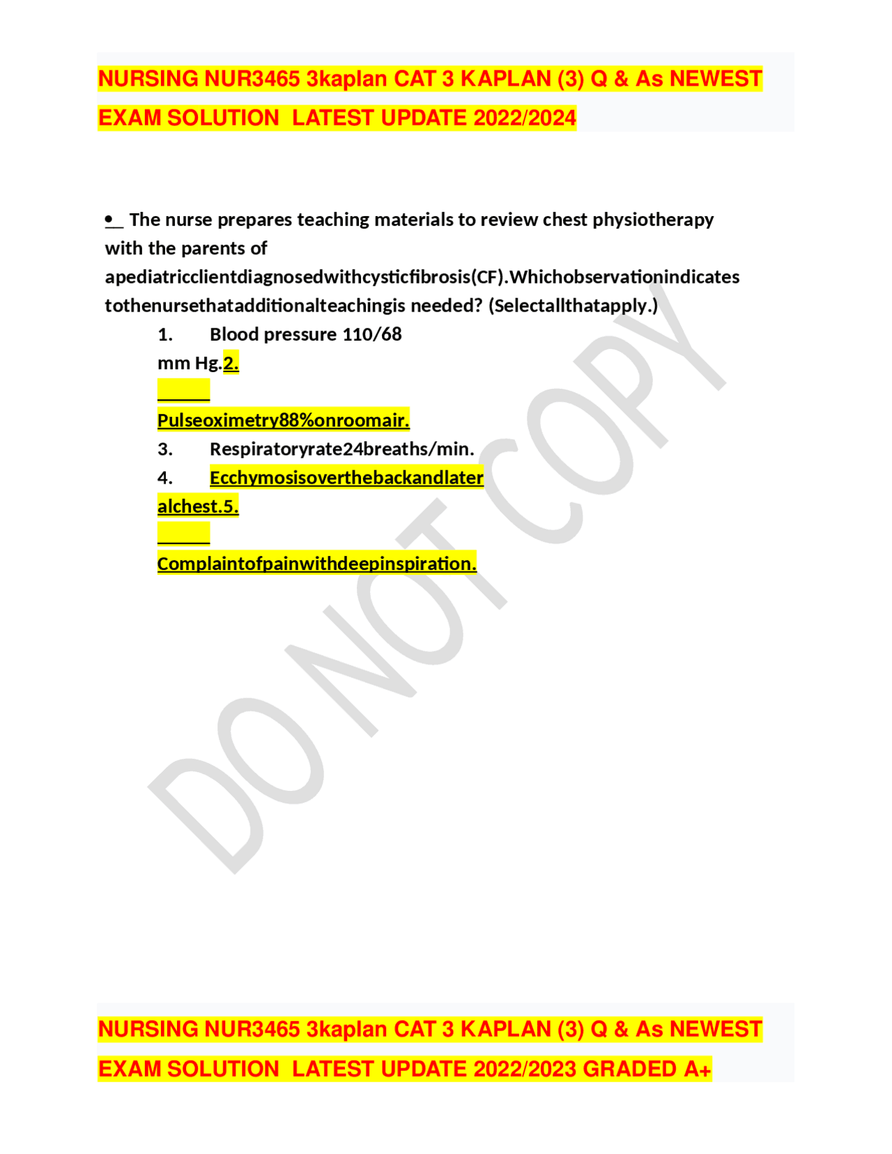 Nursing Exam Questions and Answers | Exams Nursing | Docsity