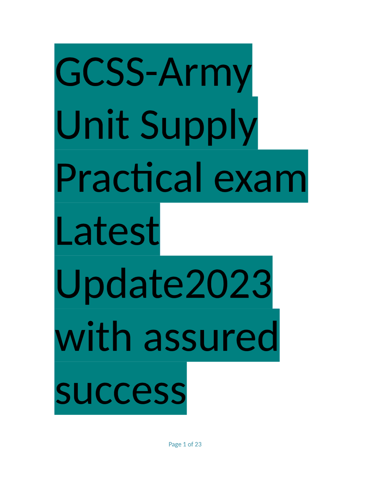 GCSS-Army Unit Supply Practical exam Latest Update2023 with assured ...