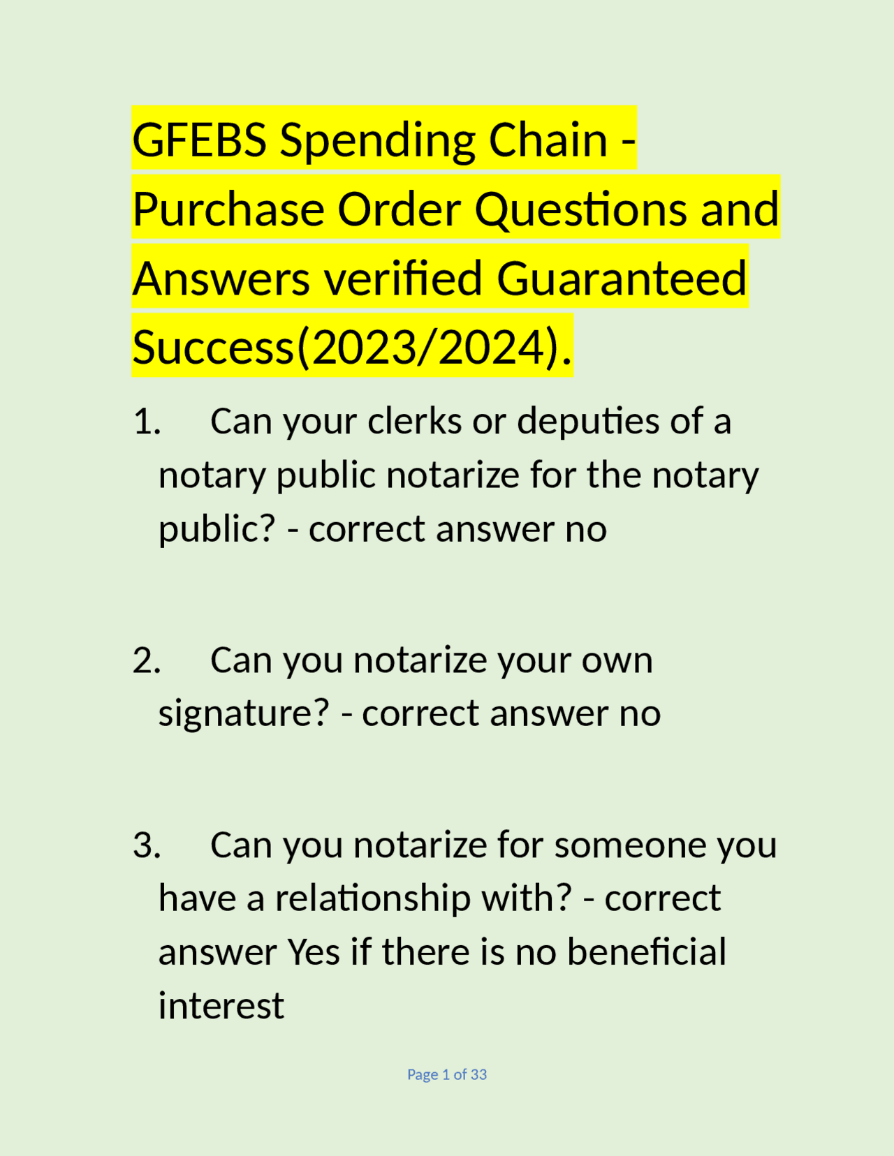 GFEBS Spending Chain - Purchase Order Questions and Answers | Exams Law ...