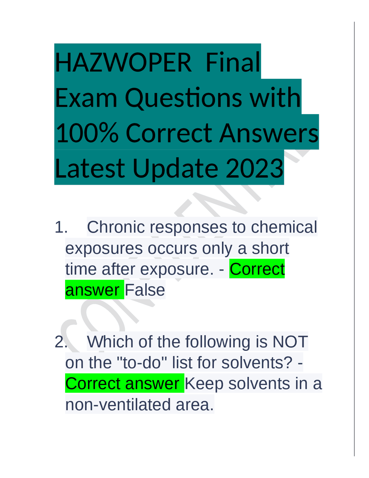 HAZWOPER Final Exam Questions and Answers | Exams Workplace Safety ...