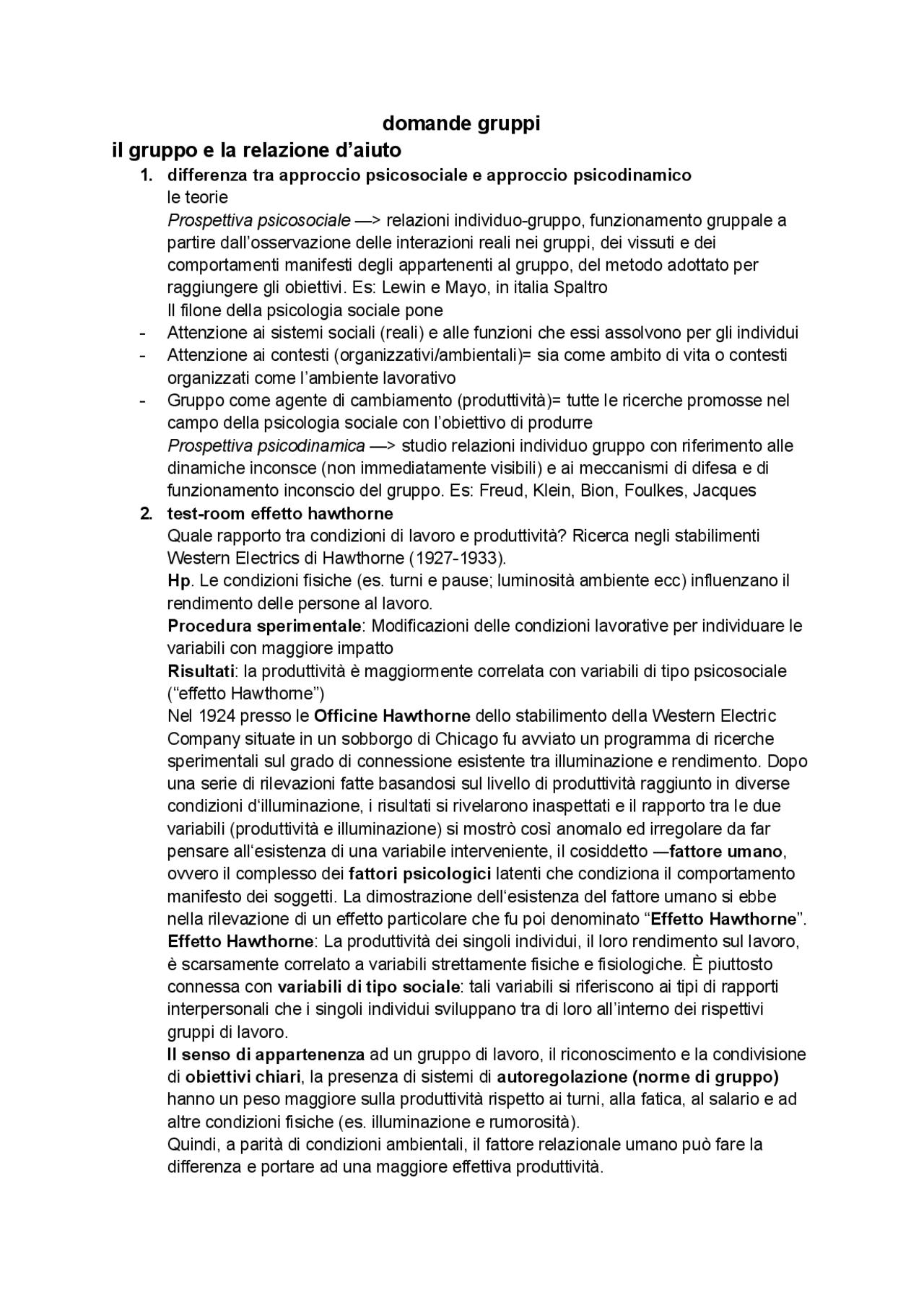 Domande frequenti esame di metodi e tecniche di conduzione dei gruppi | Appunti di Psicologia ...