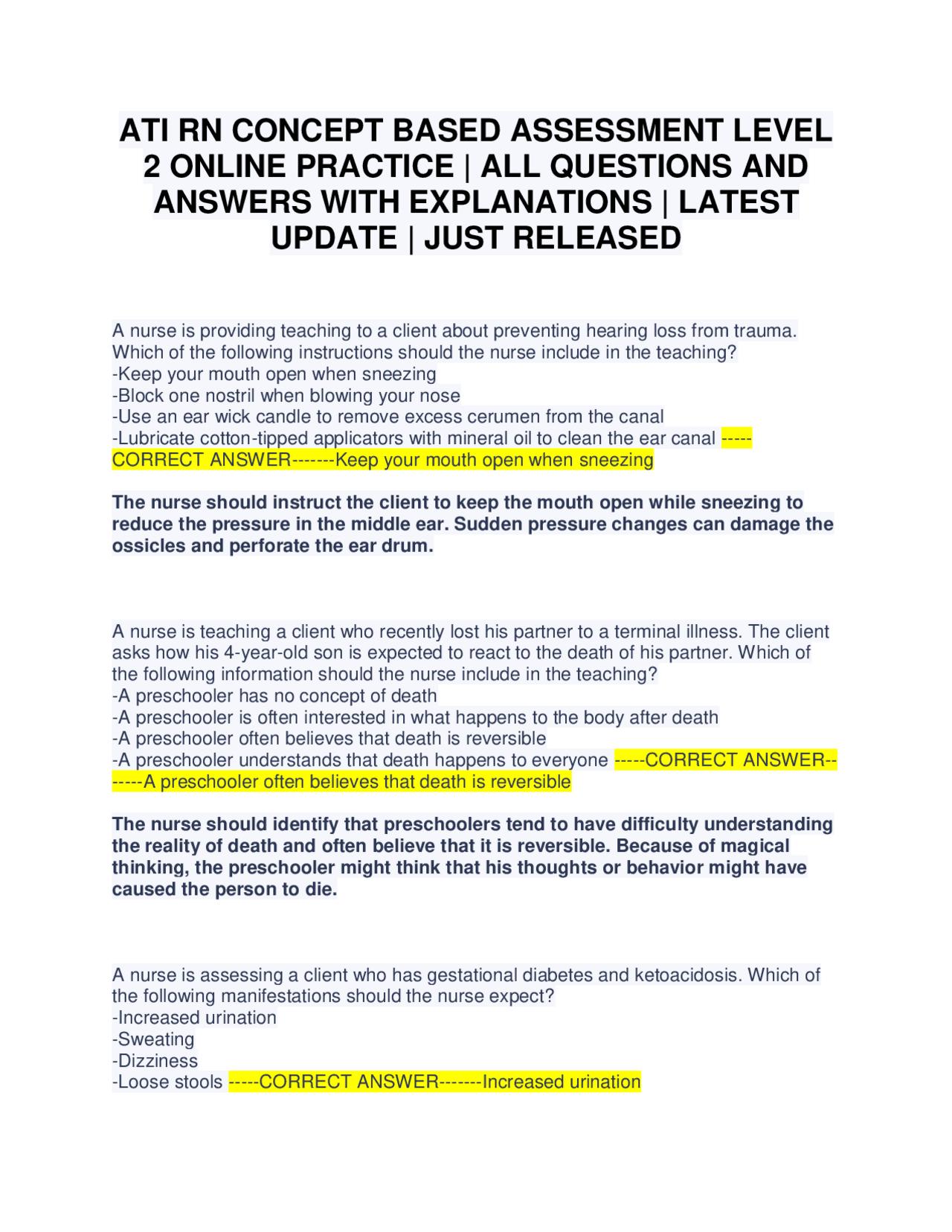 ATI RN CONCEPT BASED ASSESSMENT LEVEL 2 ONLINE PRACTICE | ALL QUESTIONS ...