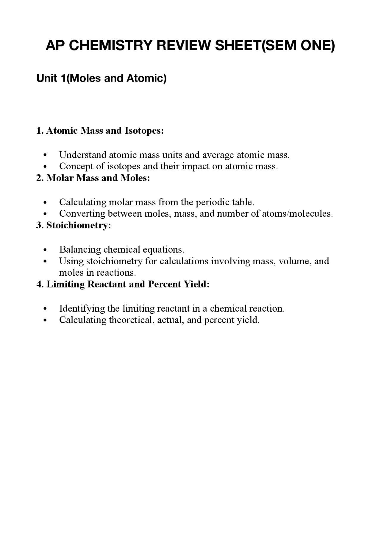AP Chemistry Semester Revision Notes | Docsity