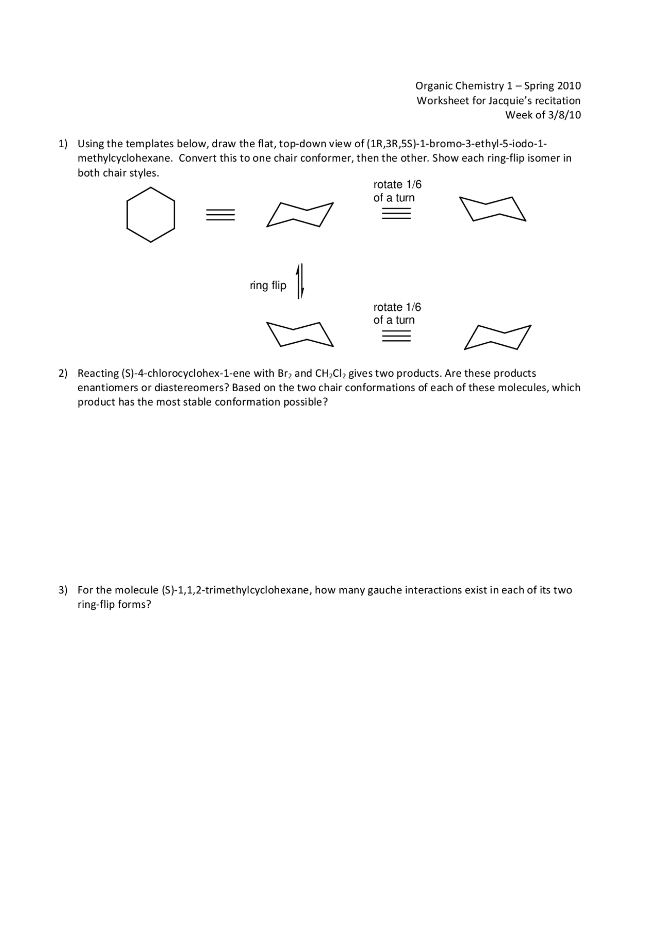 Organic Chemistry 1 – Worksheet for Jacquie’s recitation Week of 3/8/10 ...