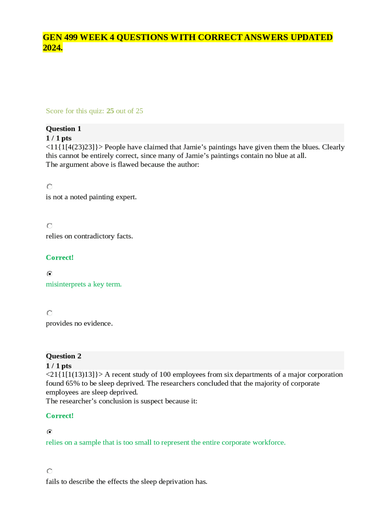 GEN 499 WEEK 4 QUESTIONS WITH CORRECT ANSWERS UPDATED 2024 | Exams ...