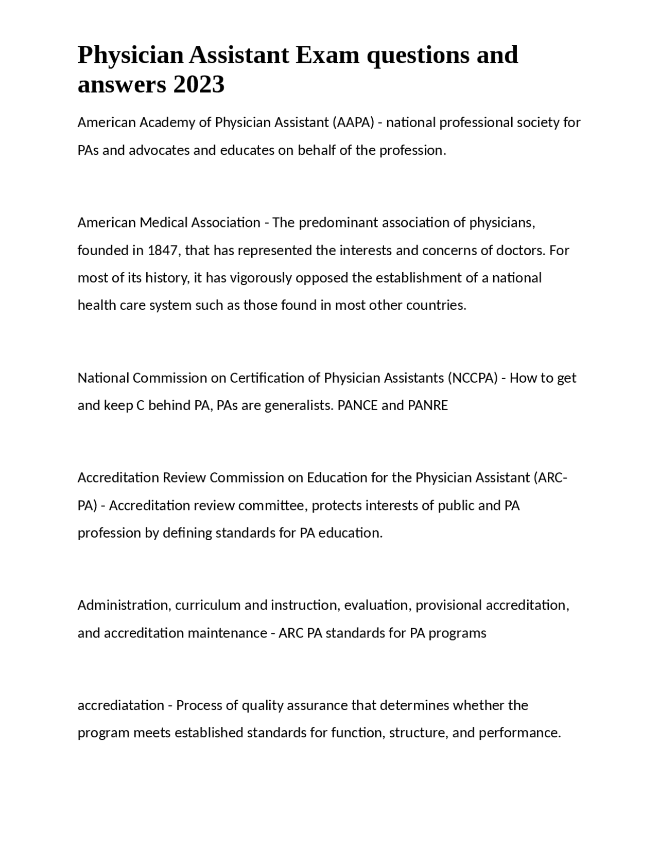 Physician Assistant Exam questions and answers 2023 | Exams Nursing ...