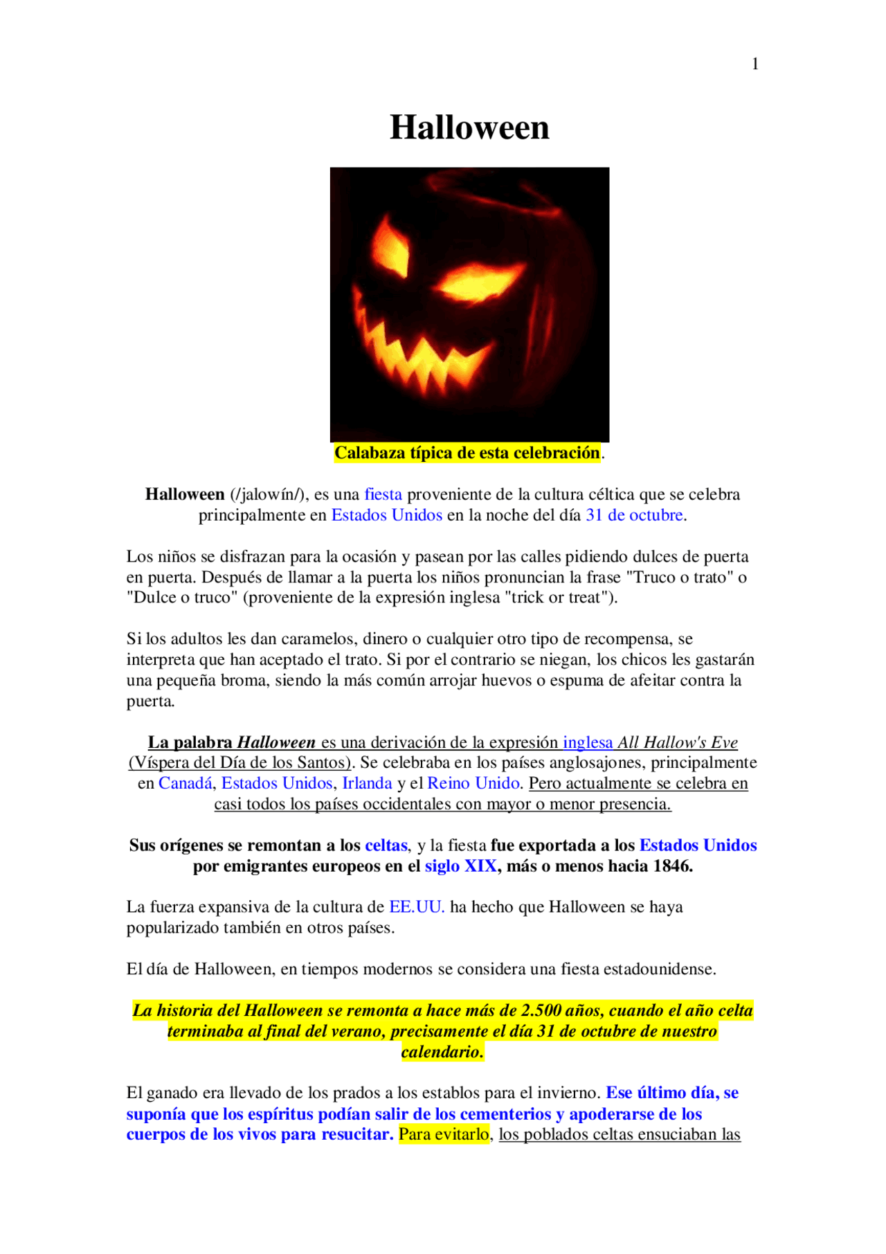 Halloween y sus ramas | Sintesi del corso de Lingue e letterature ...