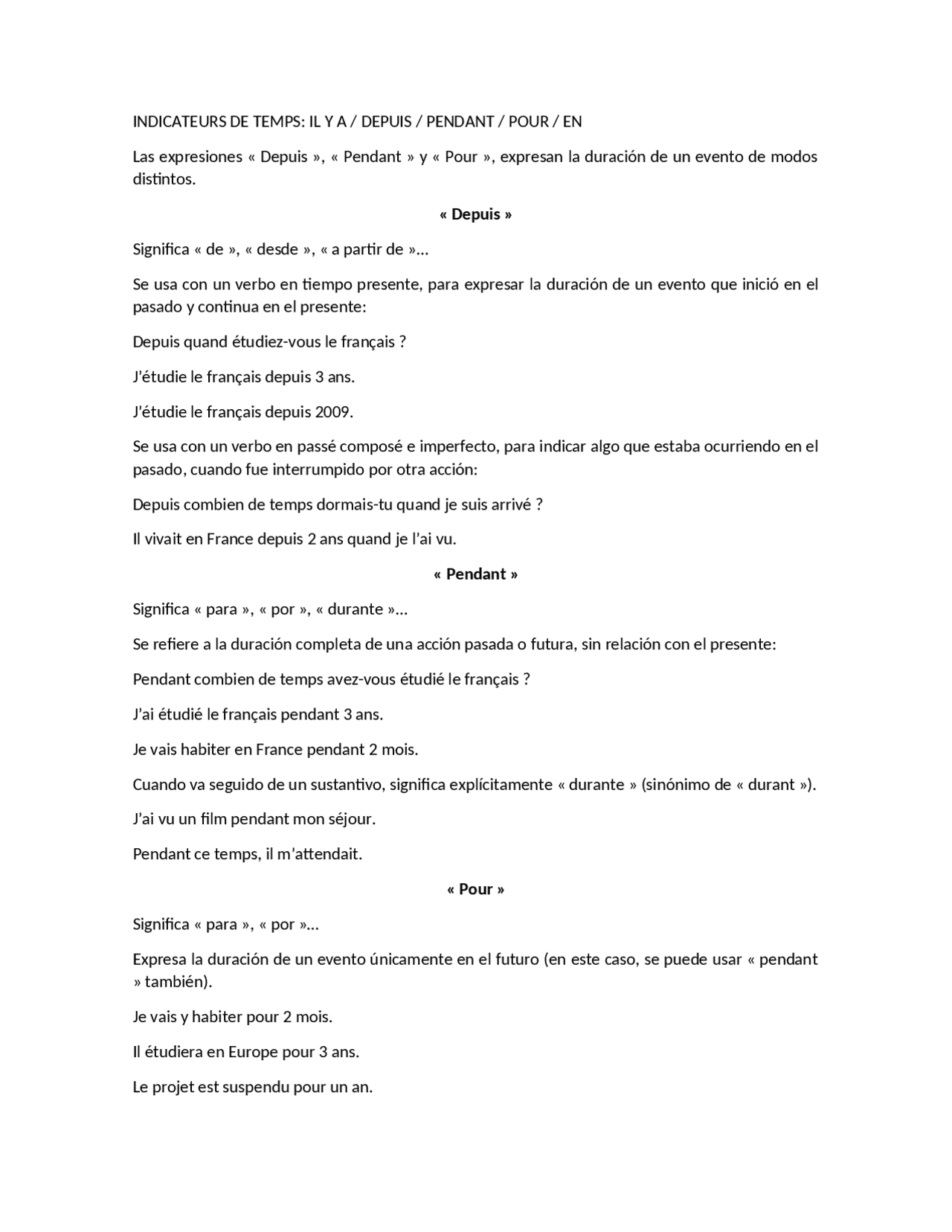 Indicadores de tiempo en francés | Apuntes de Francés | Docsity