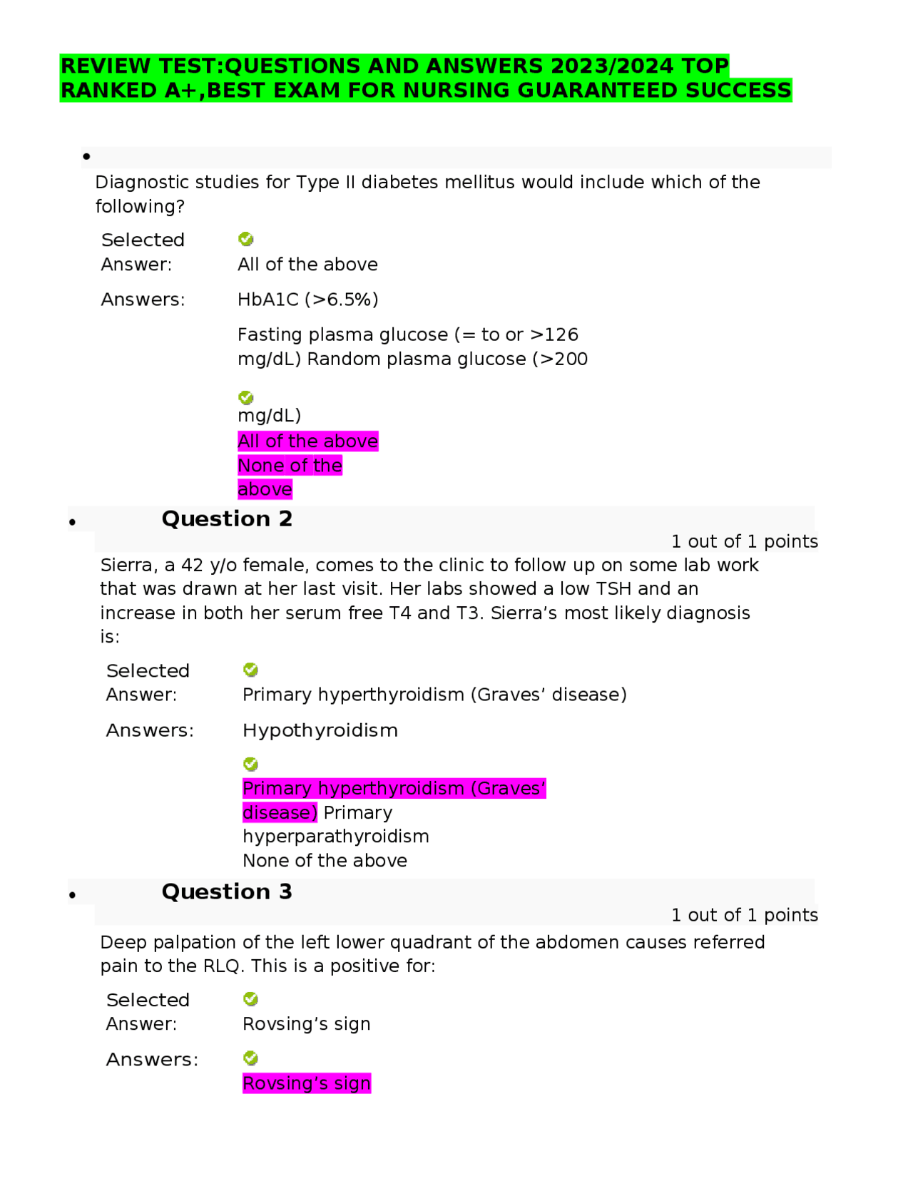 REVIEW TEST:QUESTIONS AND ANSWERS 2023/2024 TOP RANKED A+,BEST EXAM FOR ...