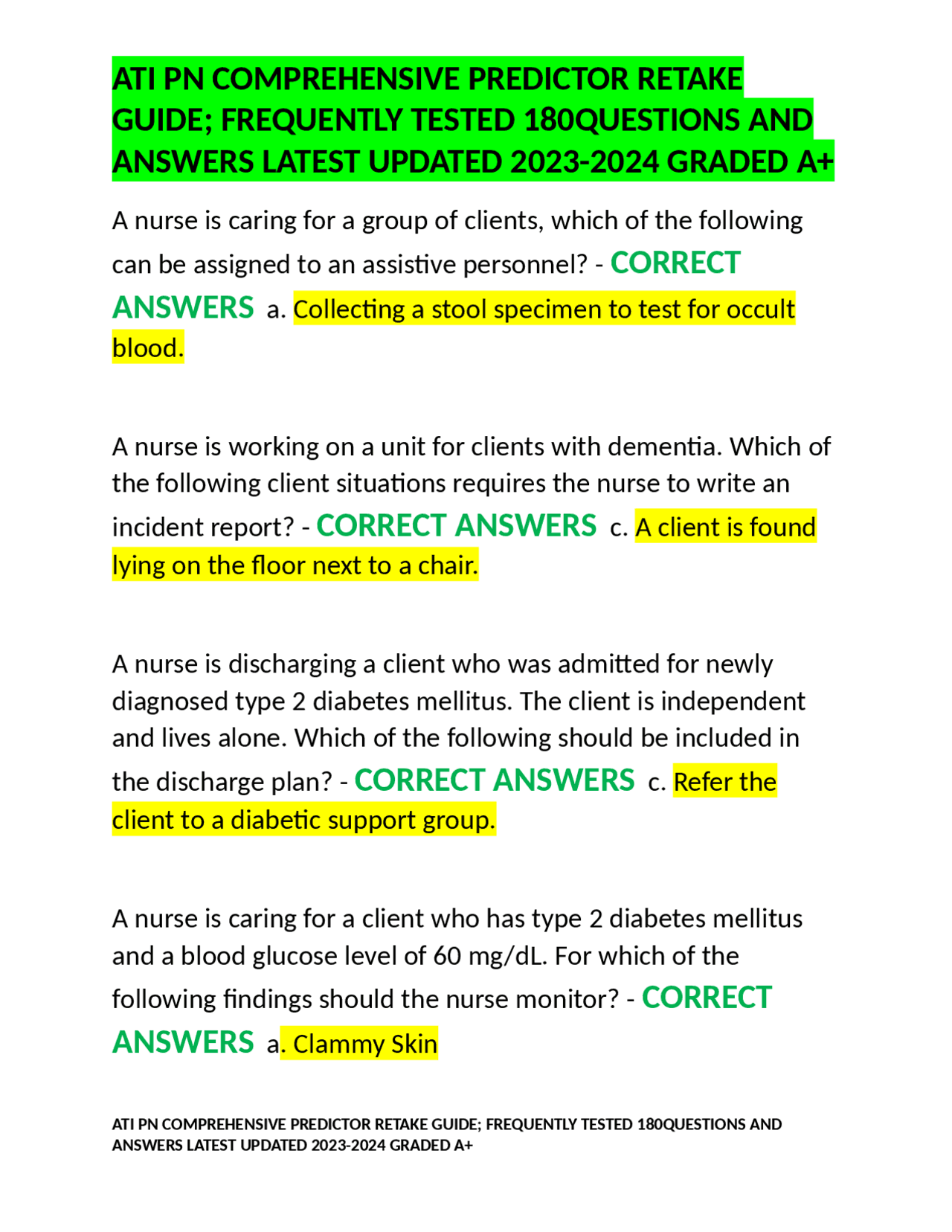 ATI PN COMPREHENSIVE PREDICTOR RETAKE GUIDE; FREQUENTLY TESTED ...