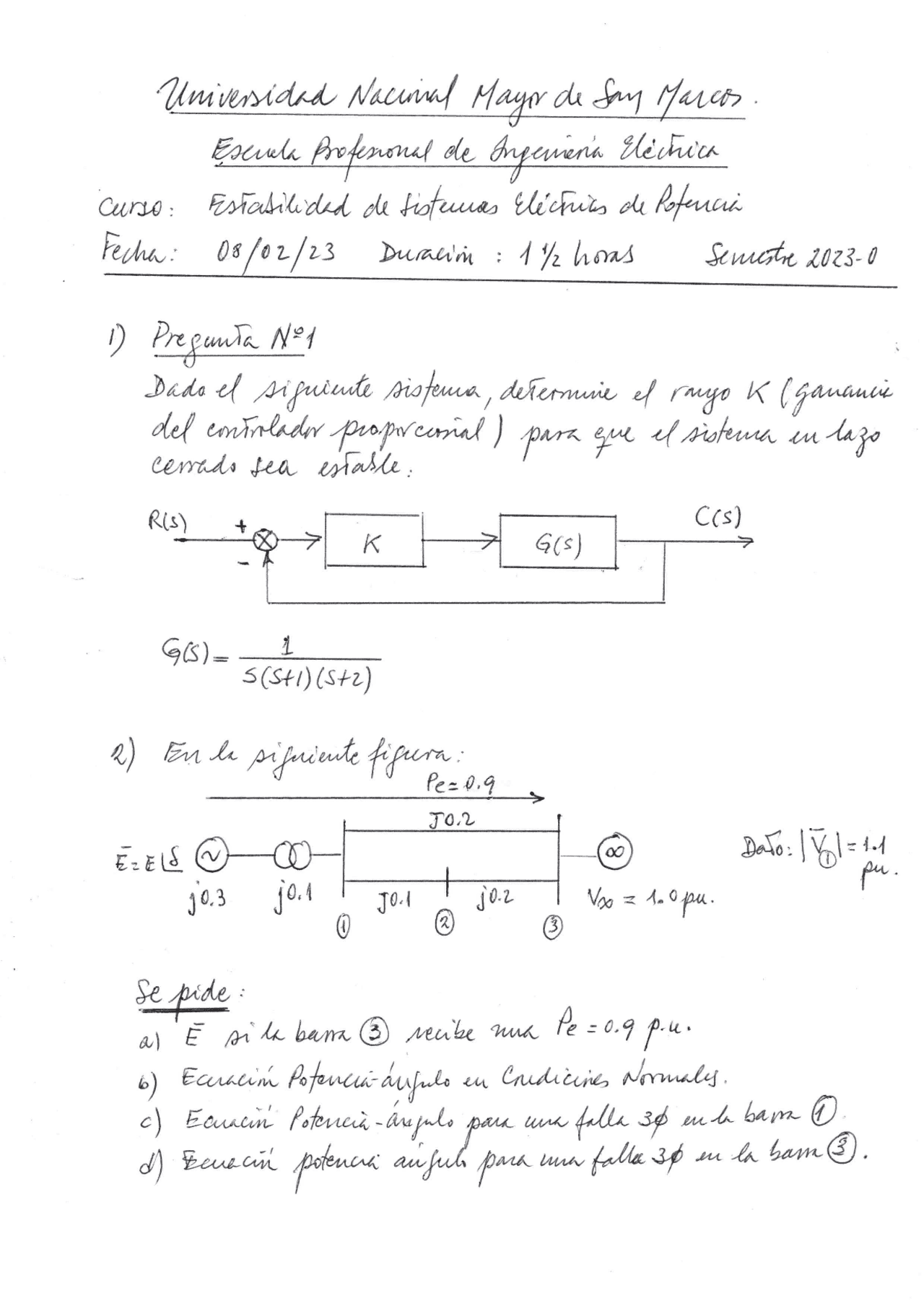 EXAMEN PARCIAL DE DE ESTABILIDAD DE SISTEMAS DE POTENCIA | Exámenes de Ingenieria Eléctrica ...