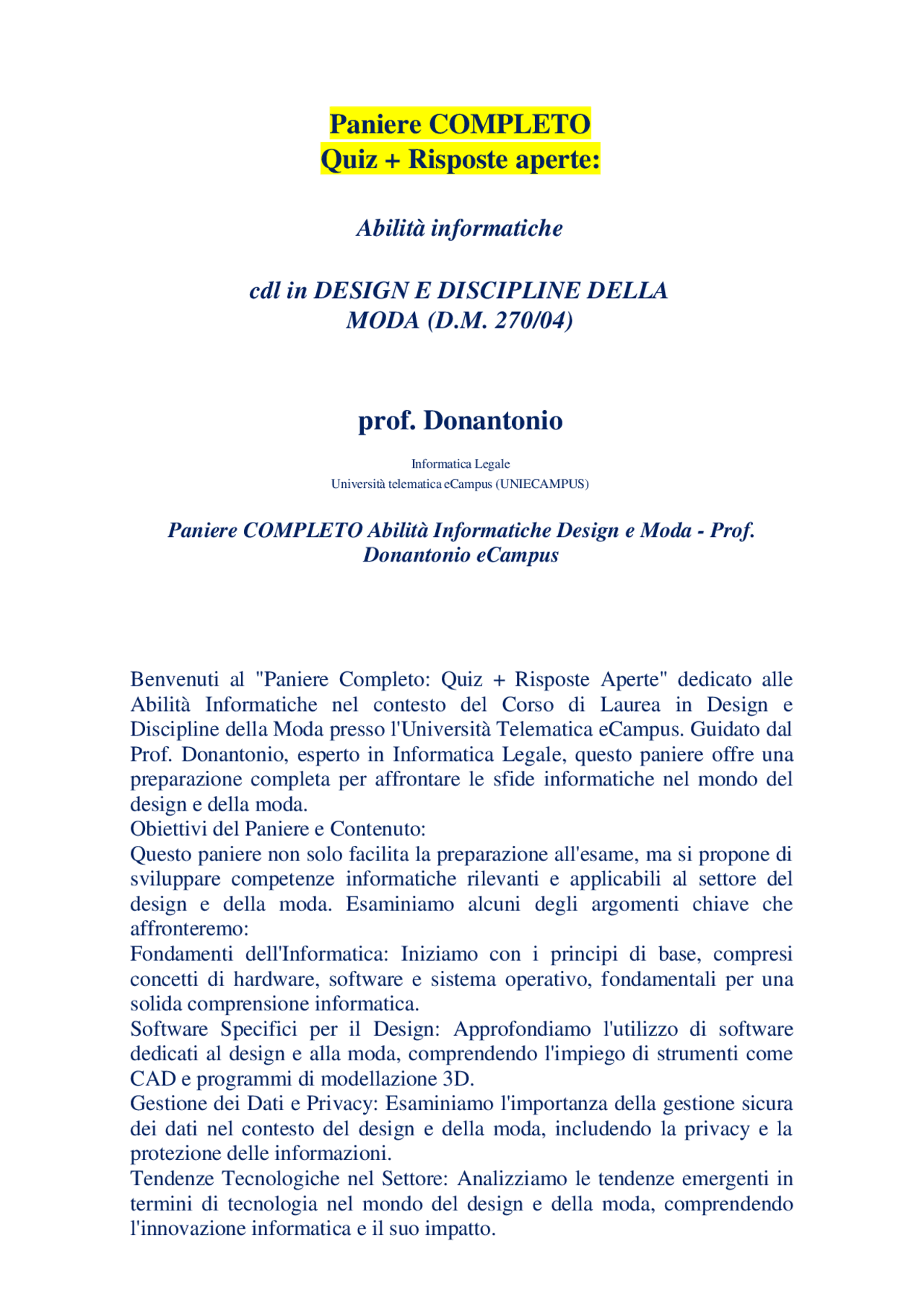 Paniere COMPLETO Abilità Informatiche Design e Moda - Prof. Donantonio ...