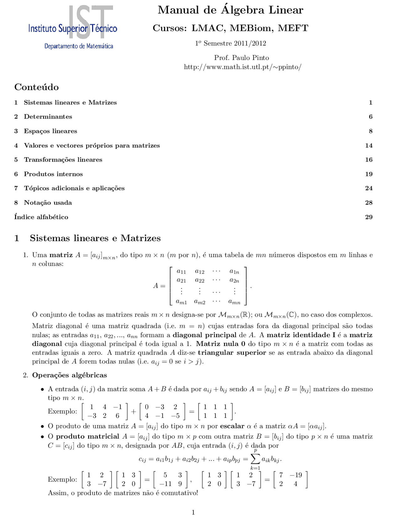 Manual de Algebra Linear | Resumos Álgebra | Docsity
