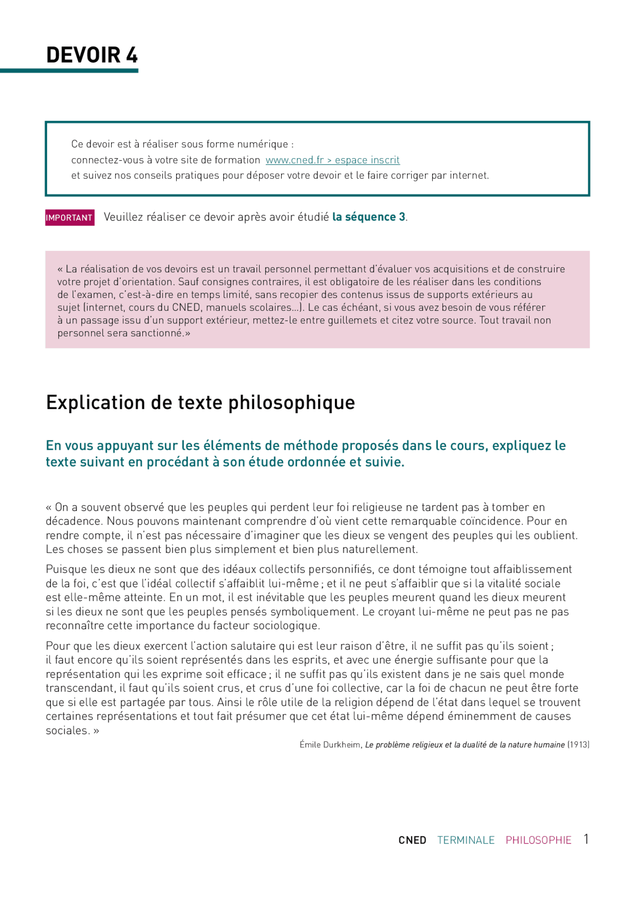 devoir 4 et devoir 5 | Exams Philosophy | Docsity