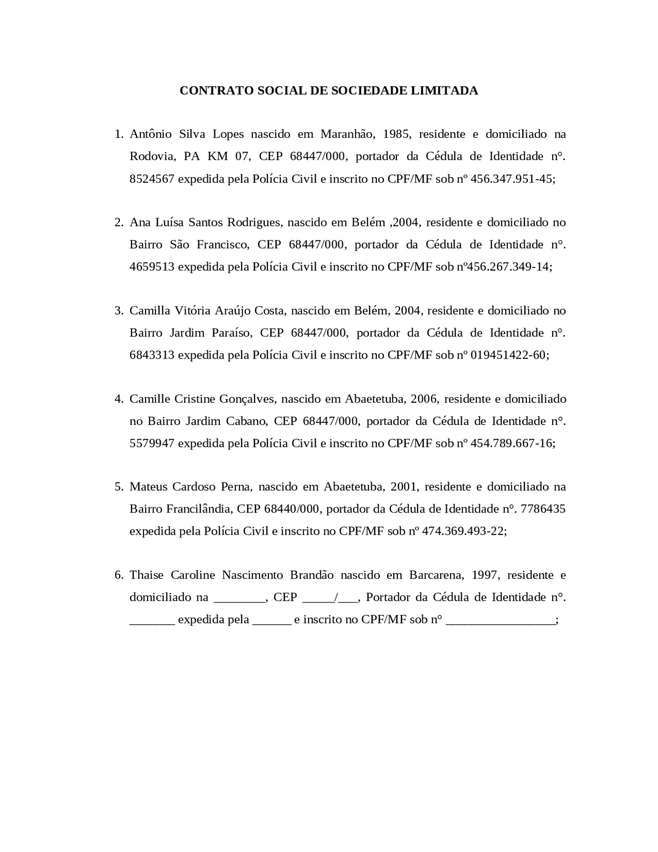 Modelo de contrato social para empresas | Notas de estudo Gestão ...