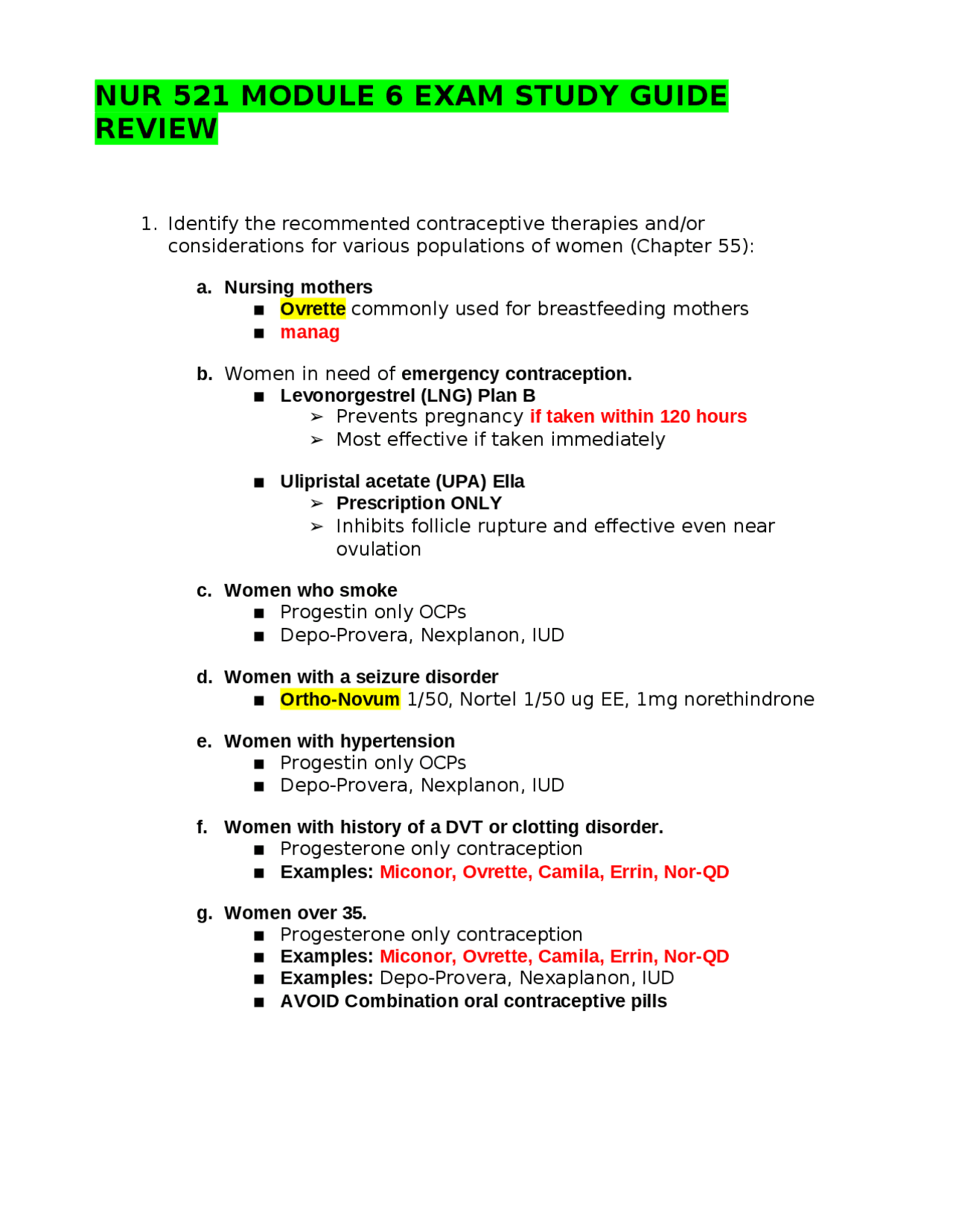 NUR 521 Module 6 Exam Study Guide Review | Exams Nursing | Docsity