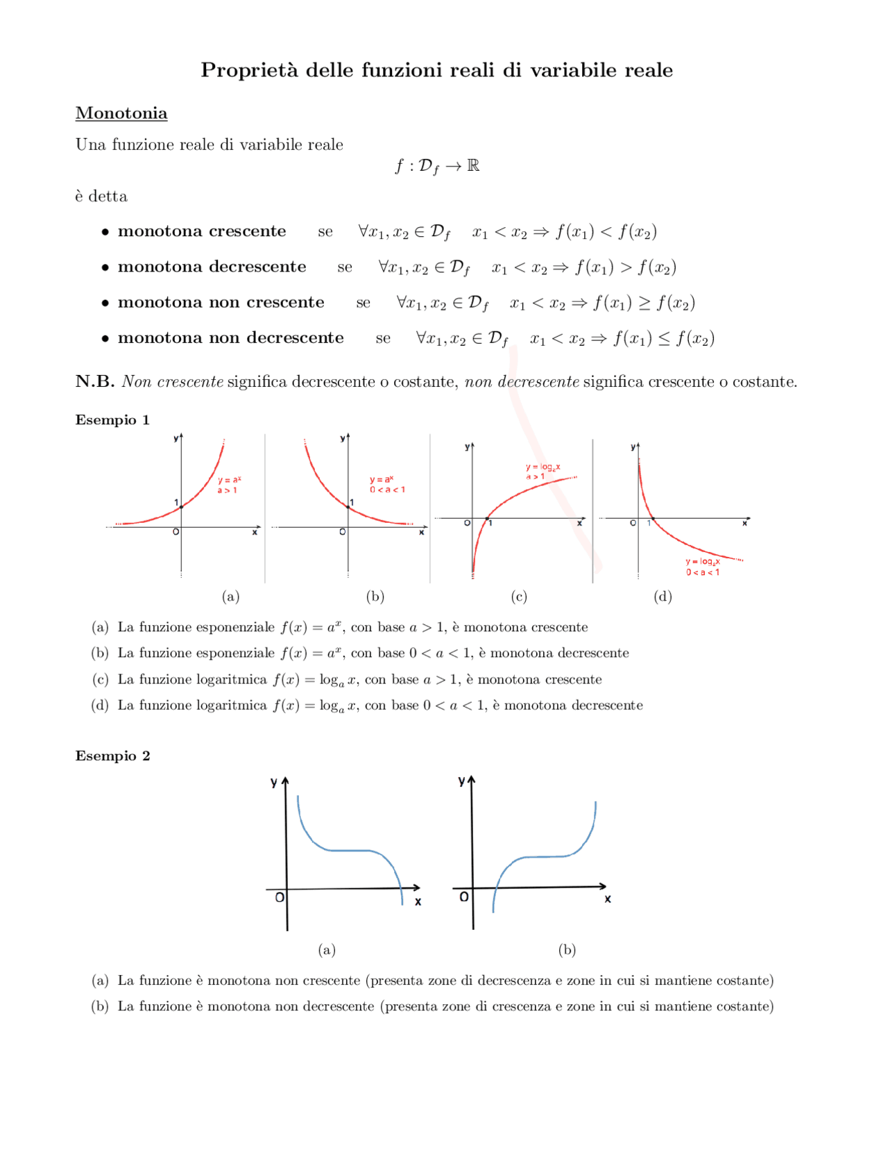 Proprieta delle funzioni reali di variabile reale | Dispense di Matematica Generale | Docsity