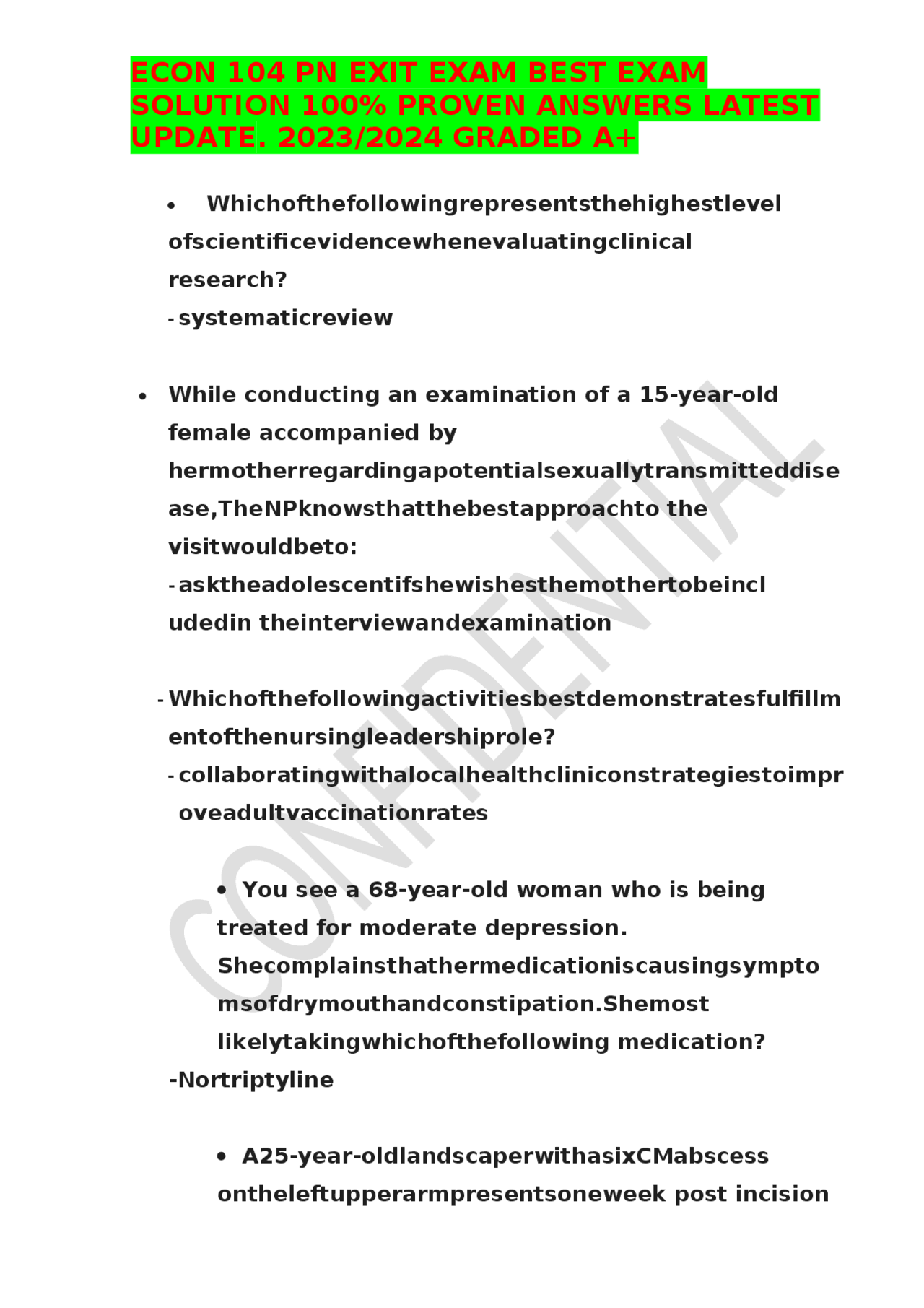 ECON 104 PN EXIT EXAM BEST EXAM SOLUTION 100% PROVEN ANSWERS LATEST ...